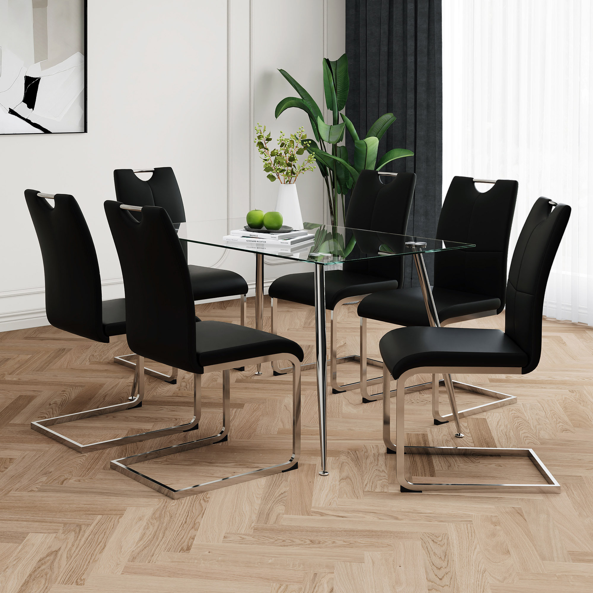 Ivy Bronx Modern Simple Rectangular Glass Dining Table, Wear-Resistant ...
