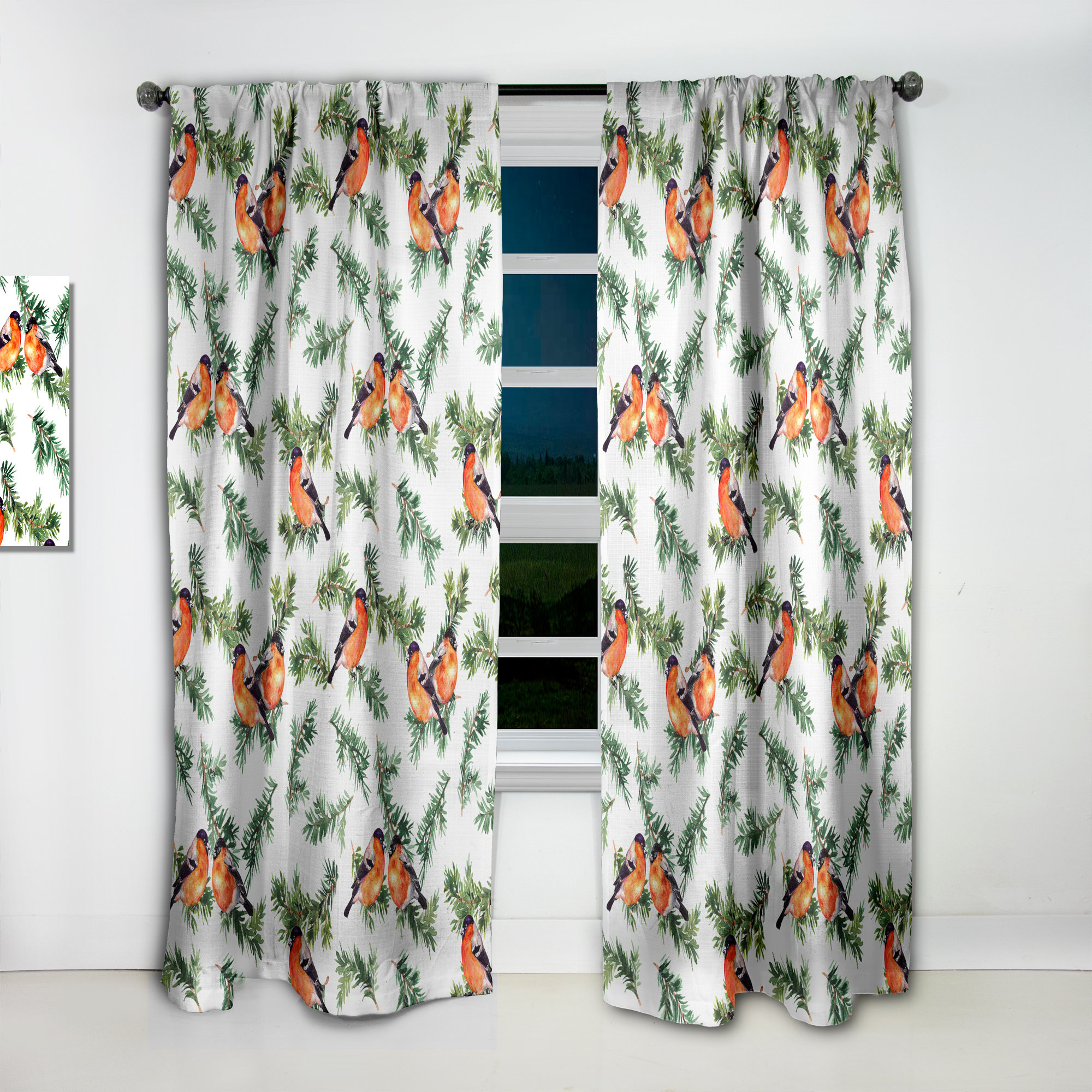 East Urban Home Robin Birds On Pine Branch - Animal Print Blackout ...