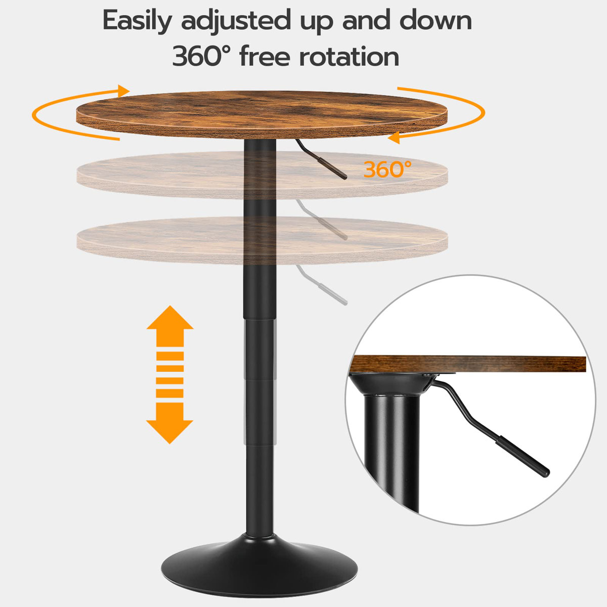 17 Stories Midcap Round Pub Dining Table Height Adjustable With ...