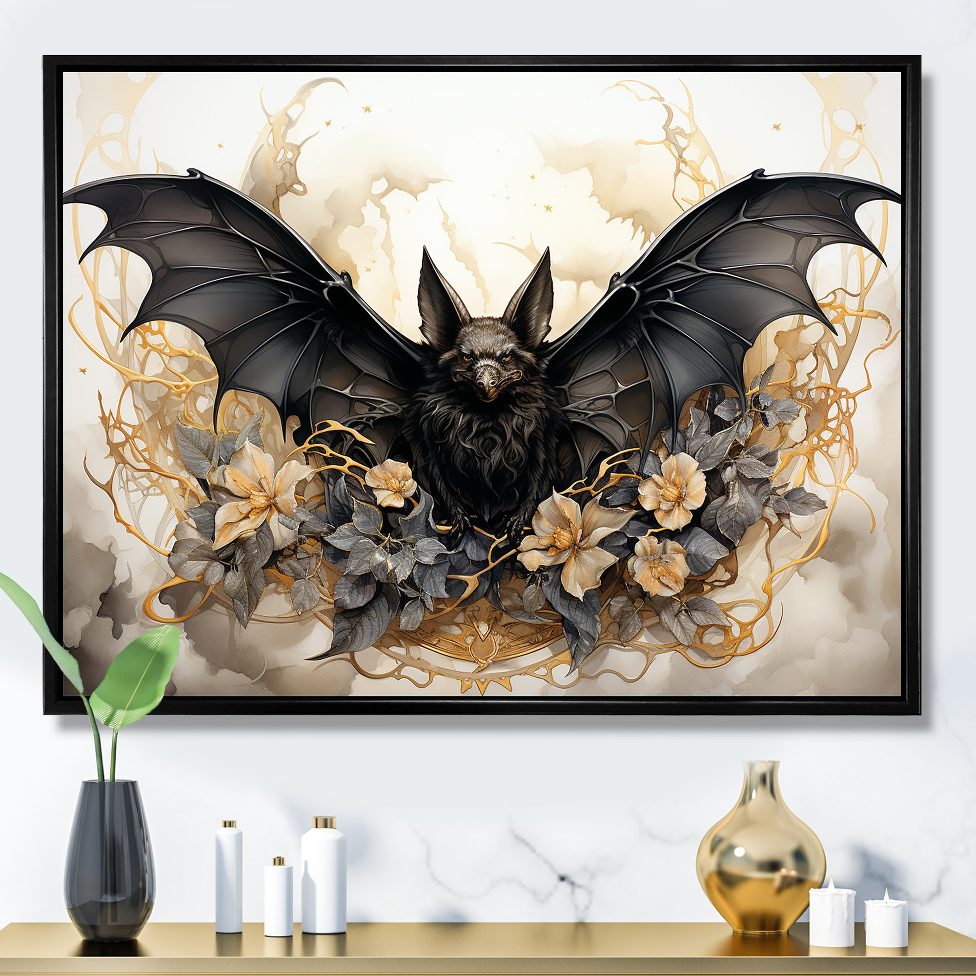 Winston Porter Minimalist Bat Silhouette - Animal Bat Wall Art | Wayfair