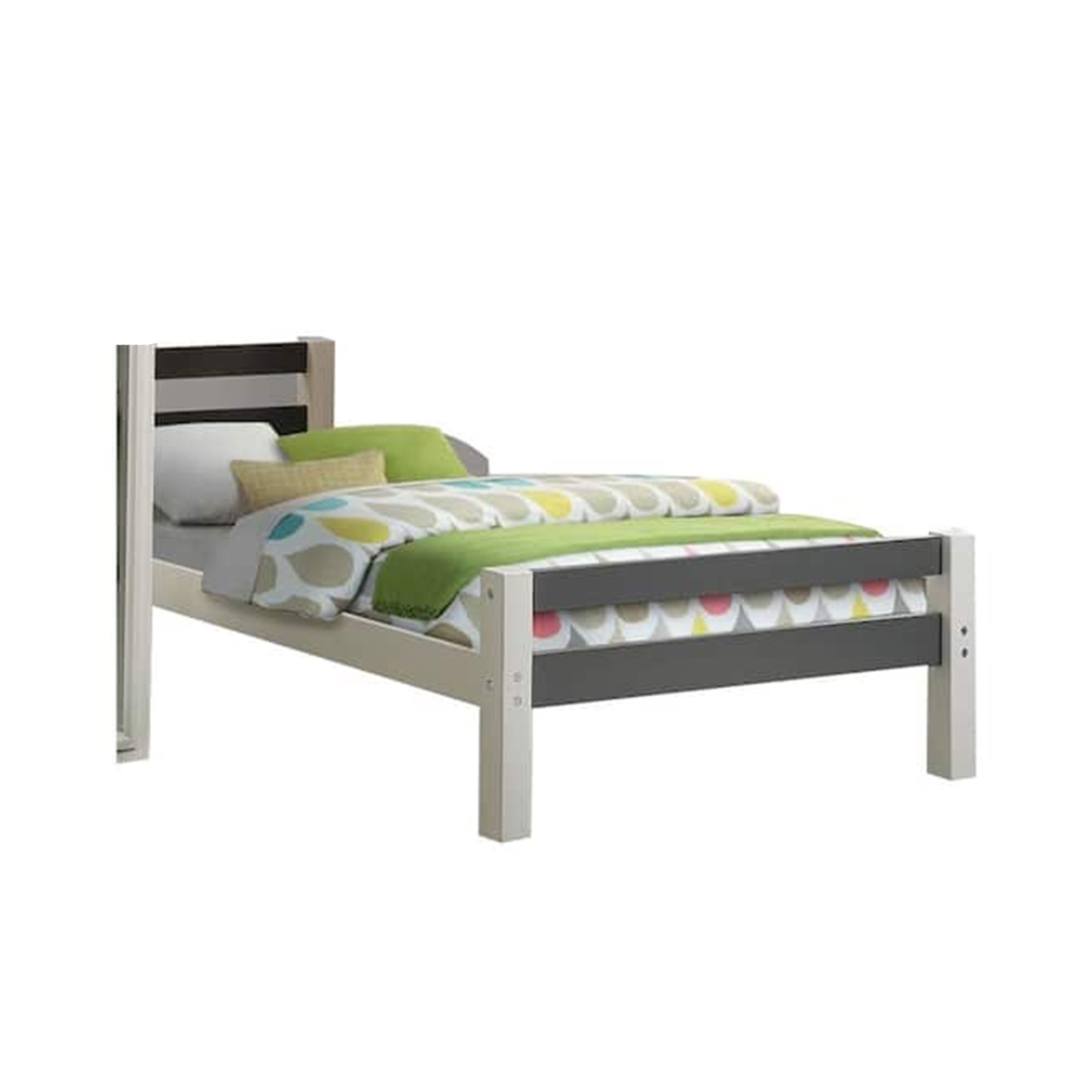 Benjara Robin Twin Size Bed, Transitional Style White and Gray Wood ...