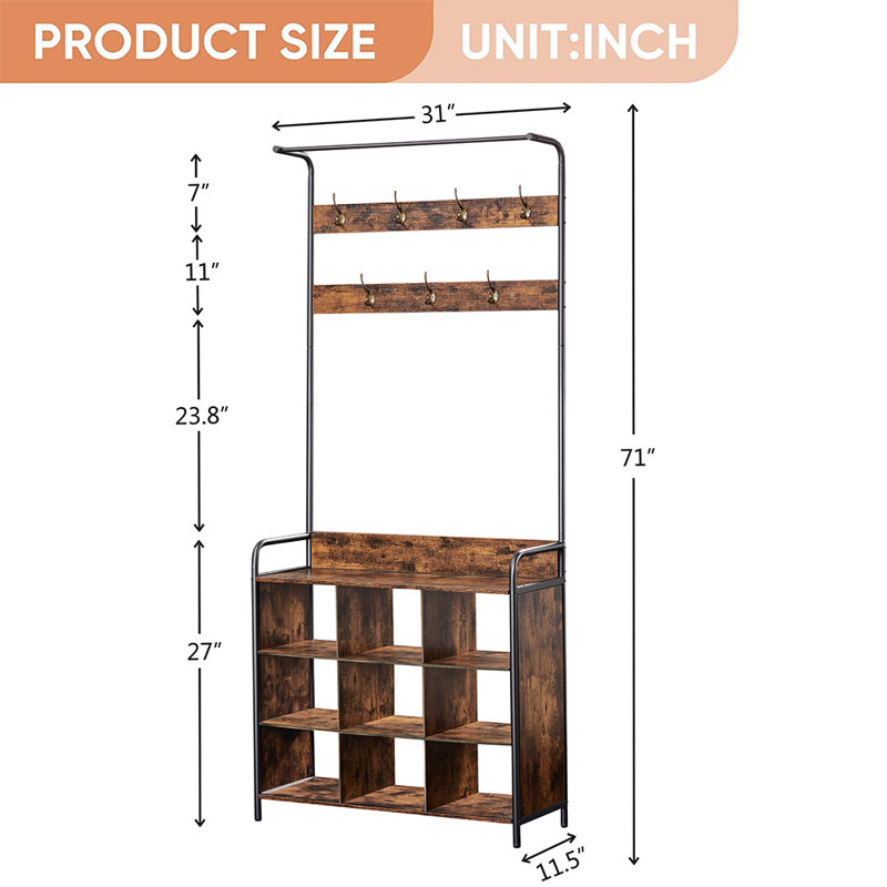 17 Stories Syrus Hall Tree 31'' Wide with Shoe Storage | Wayfair
