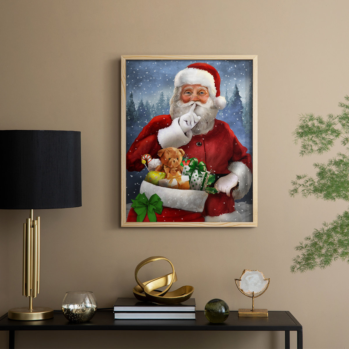 Latitude Run® Quiet Santa Framed Print - Solid Wood | Wayfair