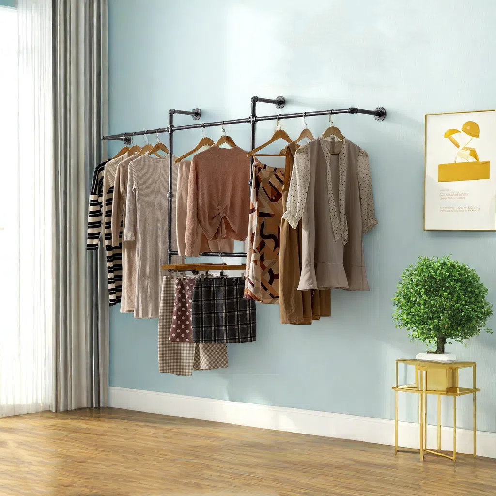 Wardrobe With Hanging Rod Durable Pull Out Closet Valet Rod Clothing