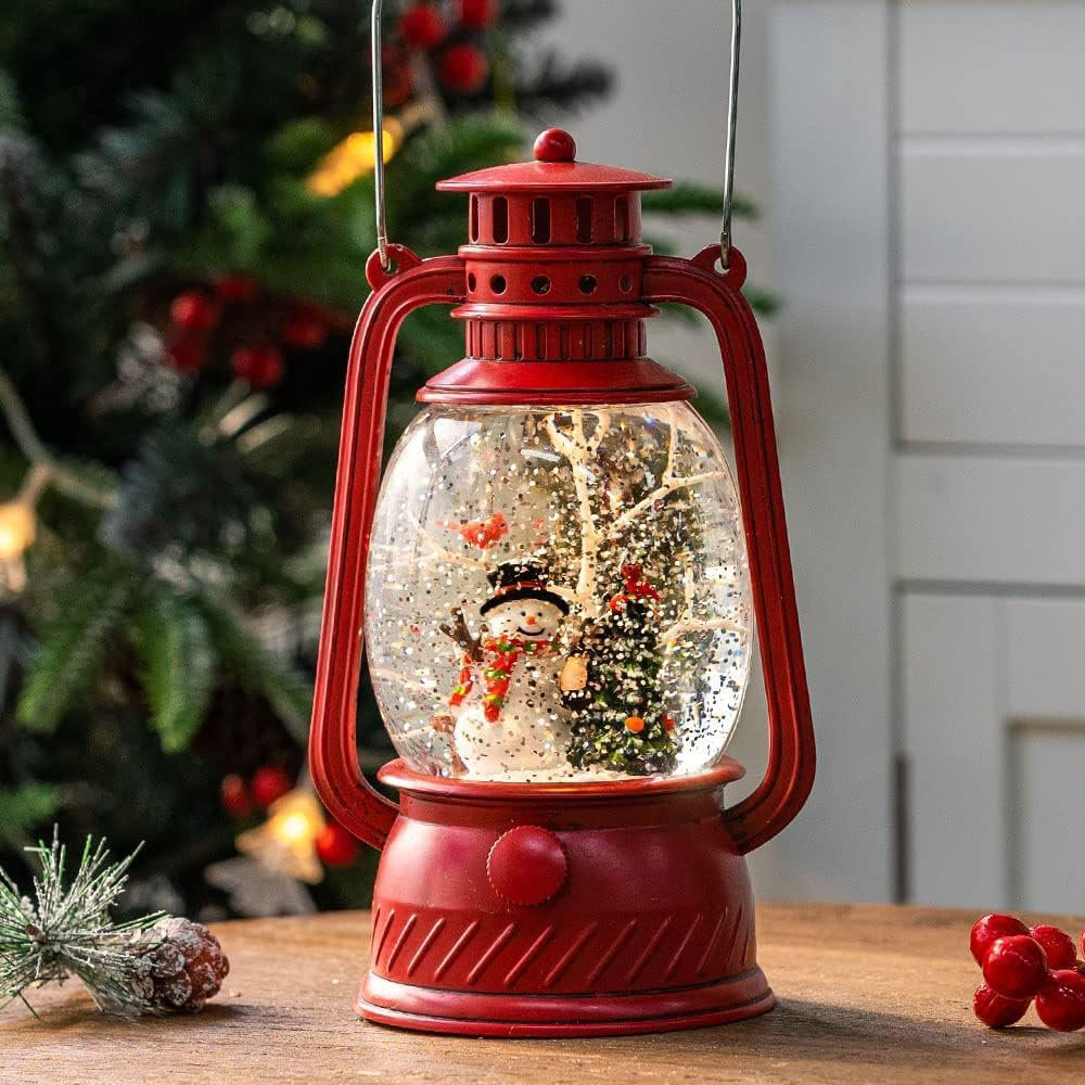 The Holiday Aisle® Christmas Musical Red Snow Globe Lantern Spinning Water Glittering Snowman ...