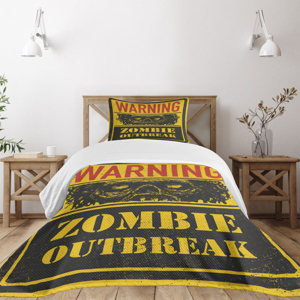 Ambesonne Zombie Bedspread Set Grunge Horror Sign Print Earth Yellow ...