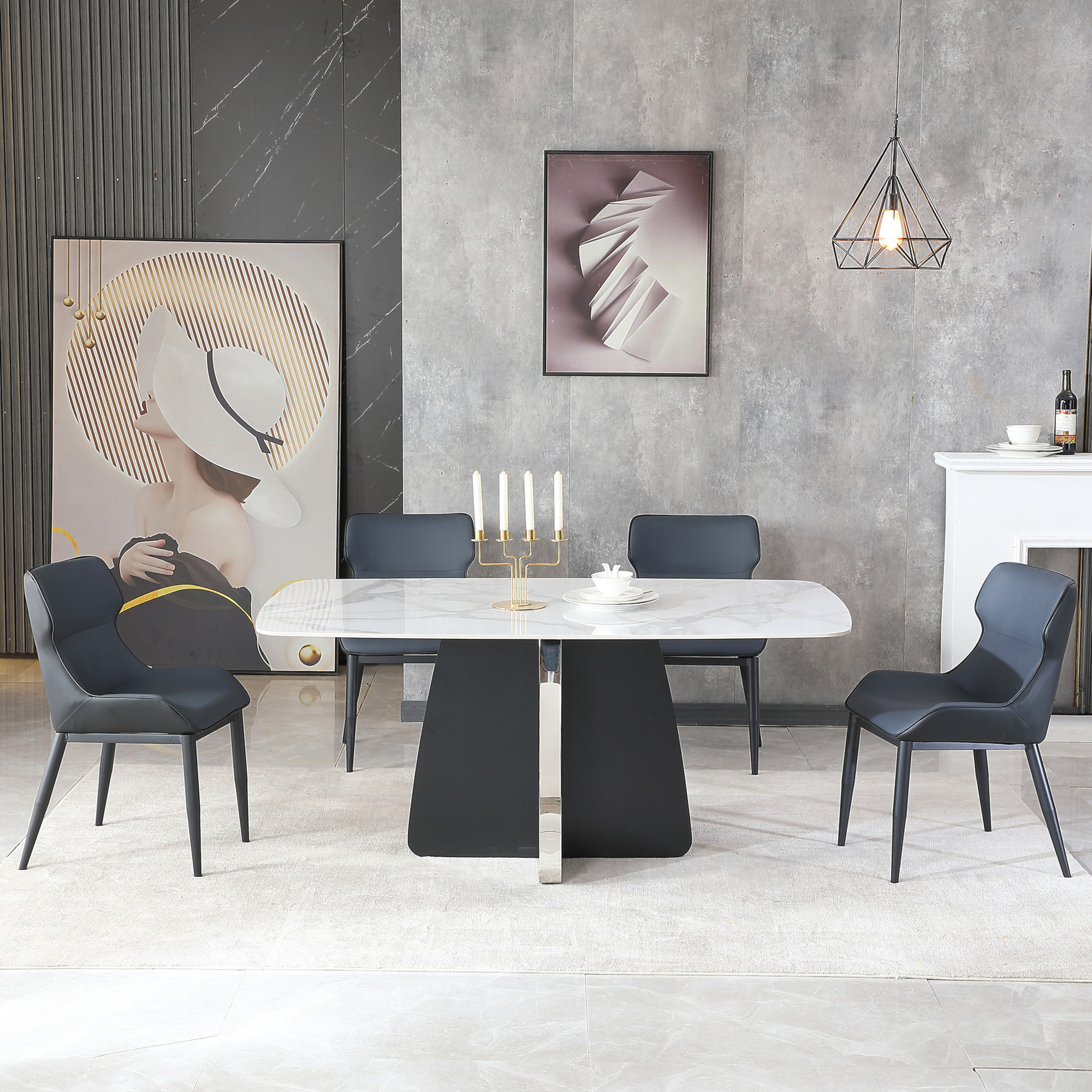 Orren Ellis Modern Dining Table, White Dining Table Sintered Stone ...