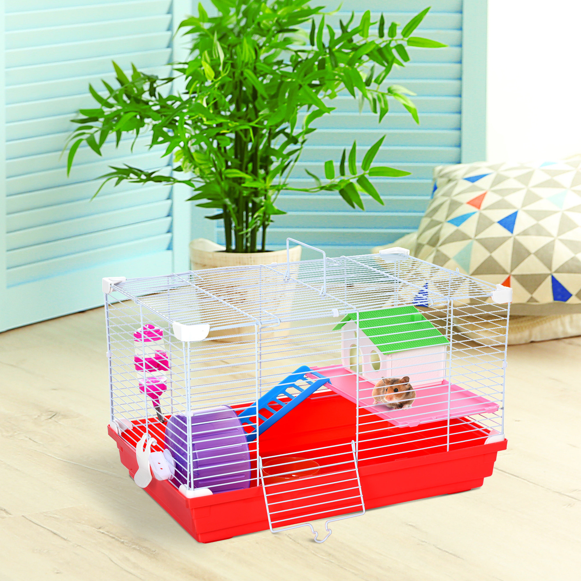 Ebern Designs -story Multi-level Fun Metal Hamster Cage Red, Starter ...