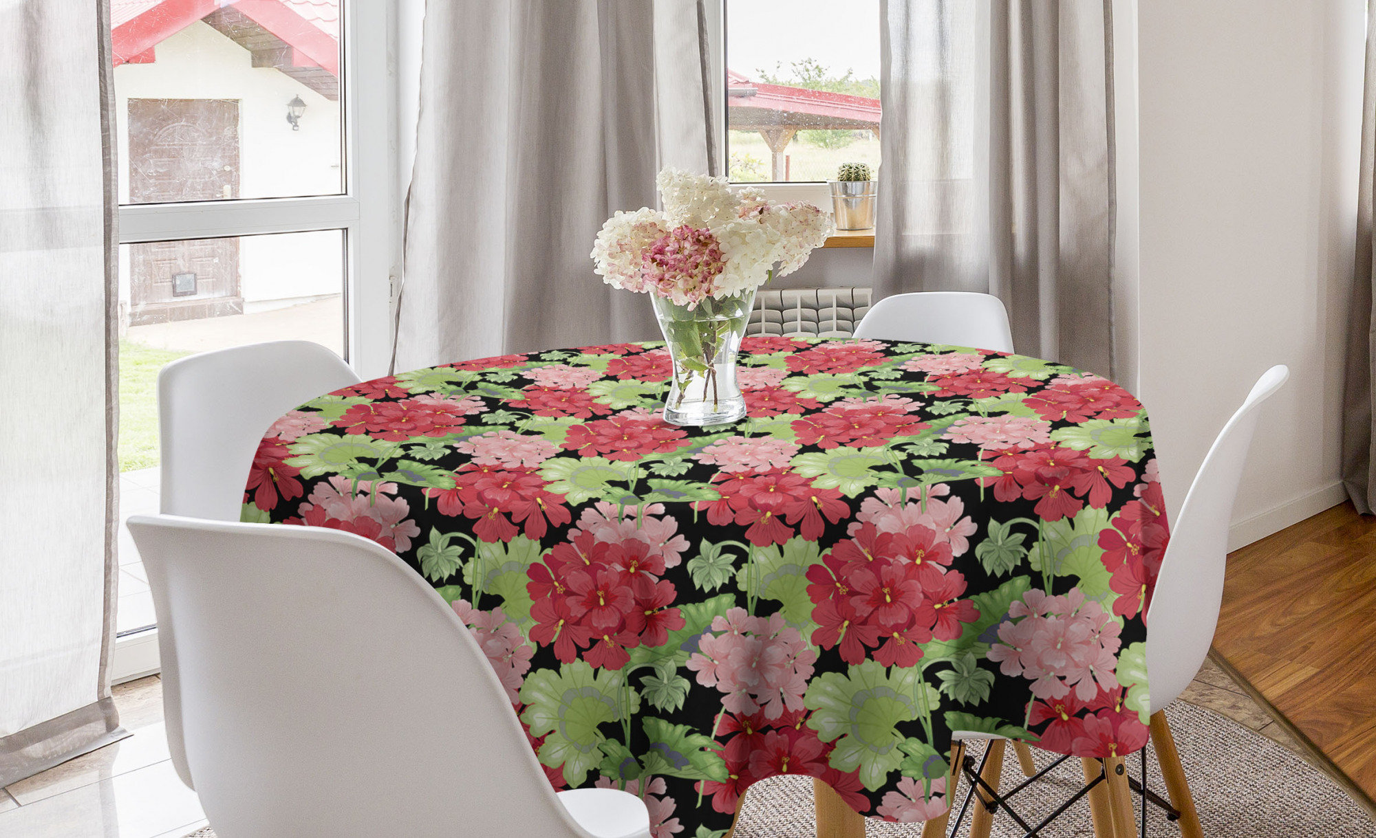 East Urban Home Ambesonne Geraniums Round Tablecloth, Hand Drawing ...