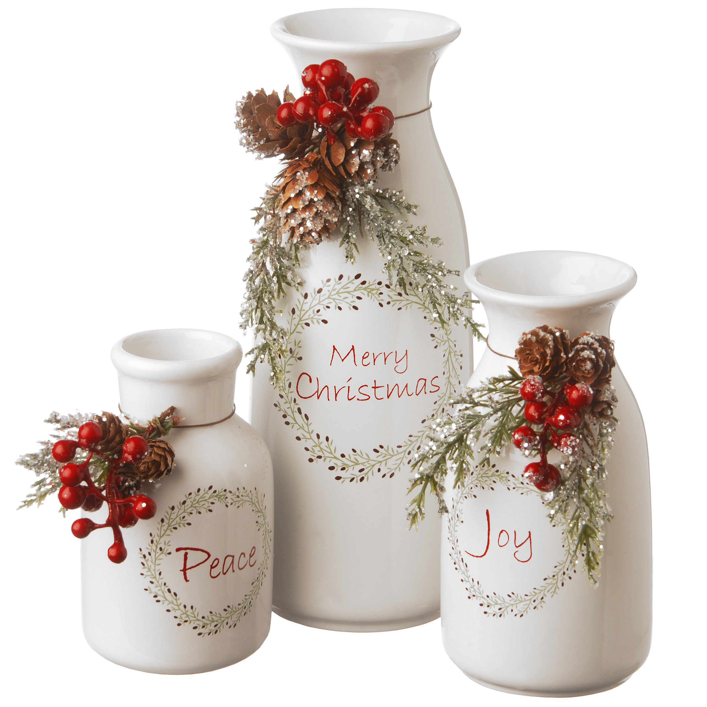 National Tree Company 3 Piece Peace Joy Merry Christmas Ceramic Bottle ...