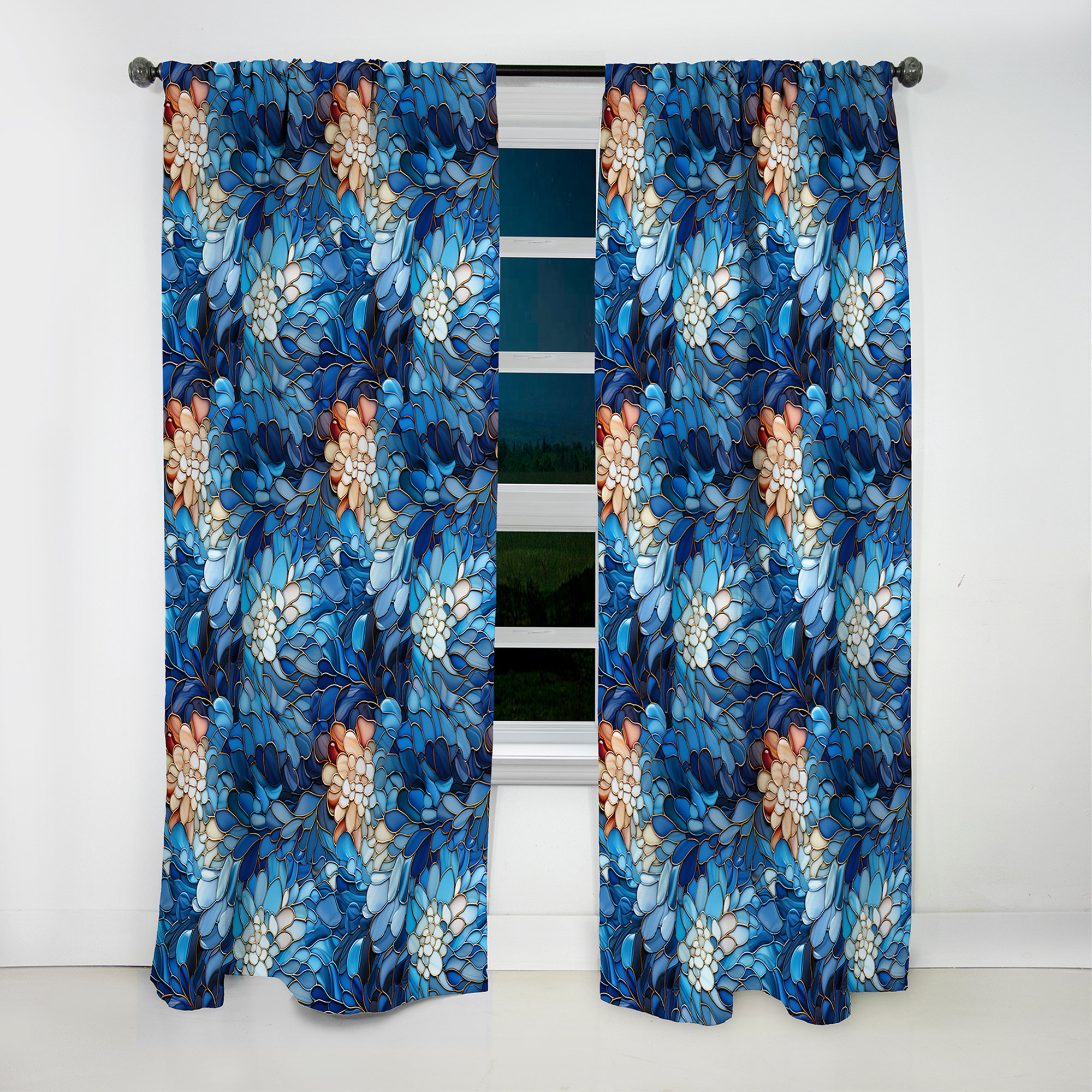 Design Art Ocean Mosaic Ii Tropical Pattern - Floral Curtain - Velvet ...