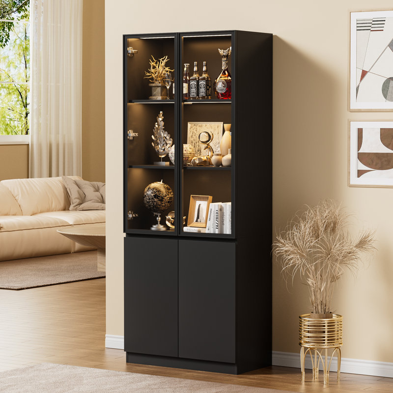 Wrought Studio 78.7" Tall Display Storage Cabinet with Glass Doors and ...