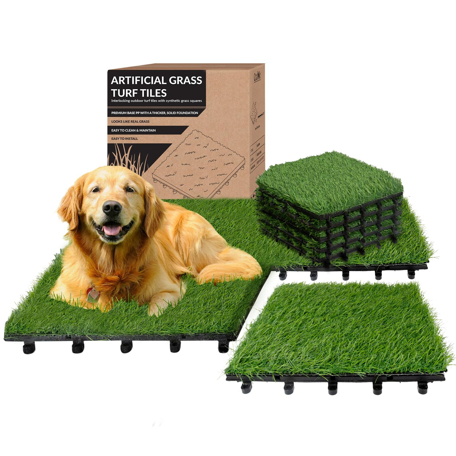 CraftVie Artificial Grass Tiles Outdoor, Turf Squares 12X12 In, Pack 9 ...