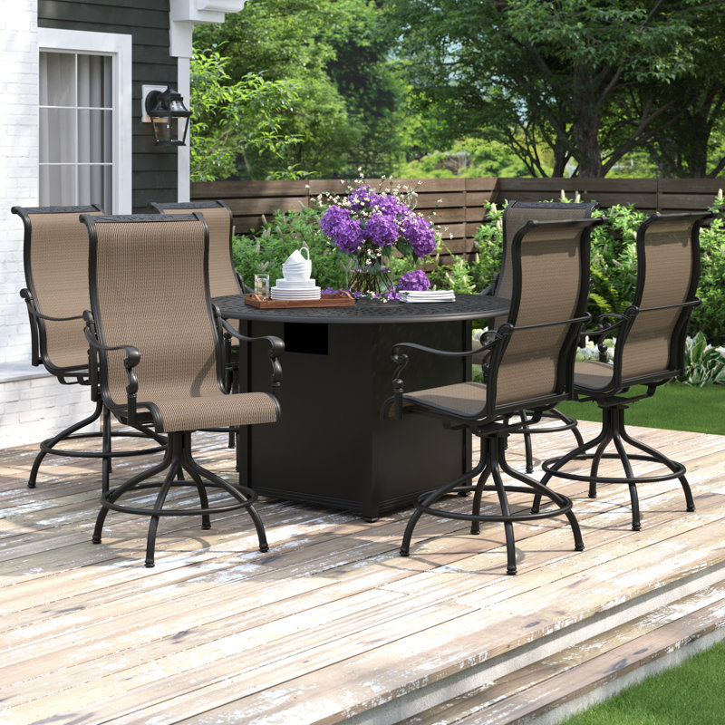 Three Posts™ Heathcote 7-Piece Patio Counter Height Propane Bar Set ...