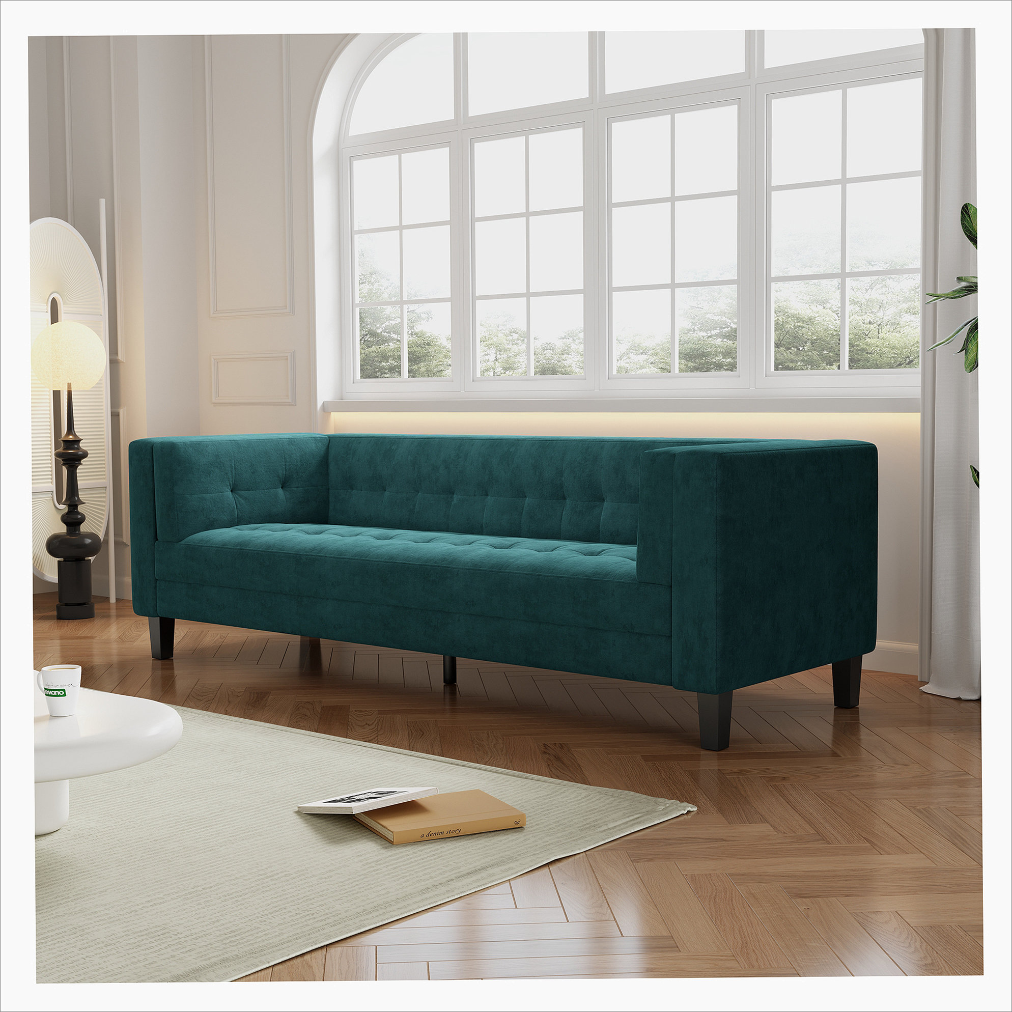 Latitude Run® 3-Seater Sofa, Upholstered Tufted Coach, Velvet Sofa ...