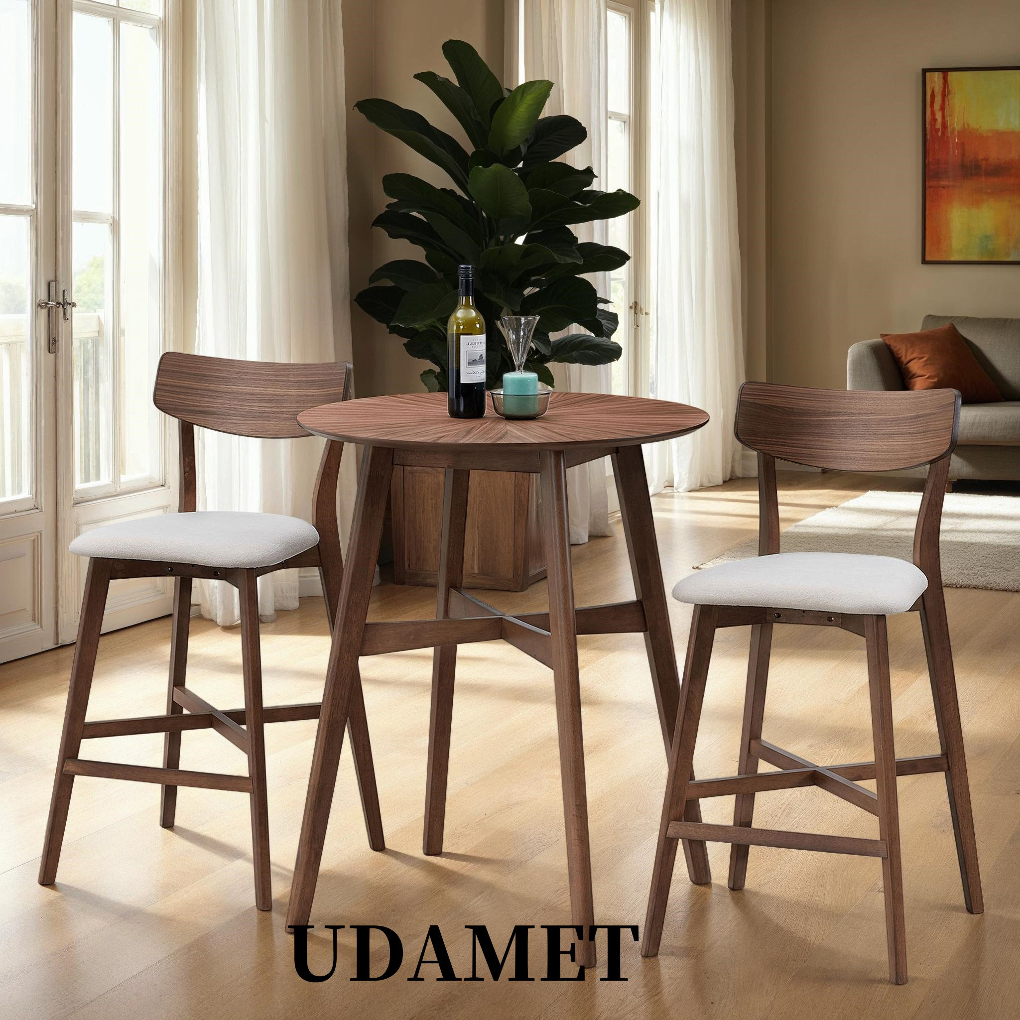 UDAMET Wooden Bar Chairs Set of 2,Modern Soft Upholstered Kitchen ...