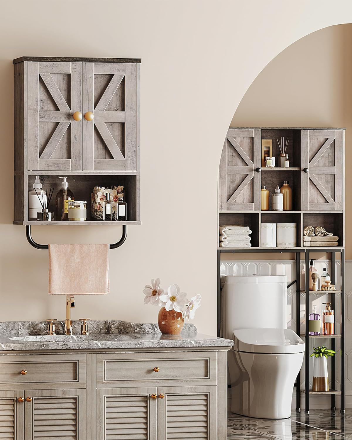 Gracie Oaks Country style bathroom wall cabinet with open partitions ...