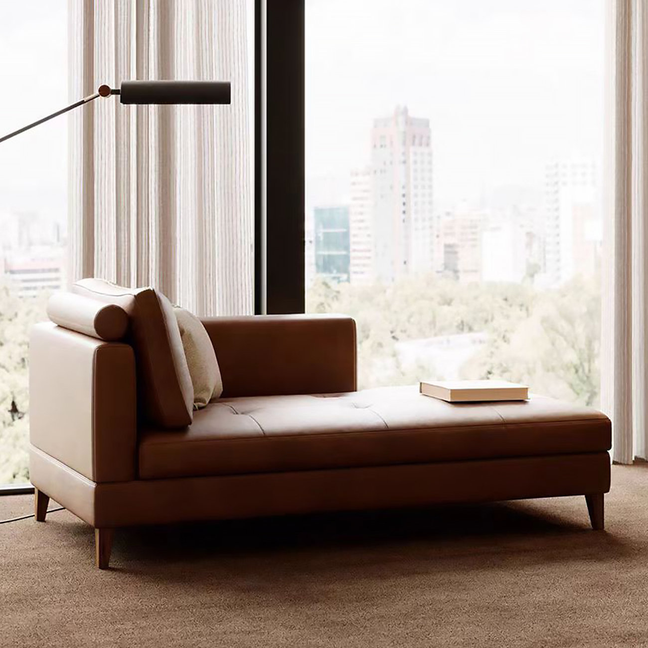 Finesse Furni Nordic Light Luxury Leather Chaise Longue, Small ...