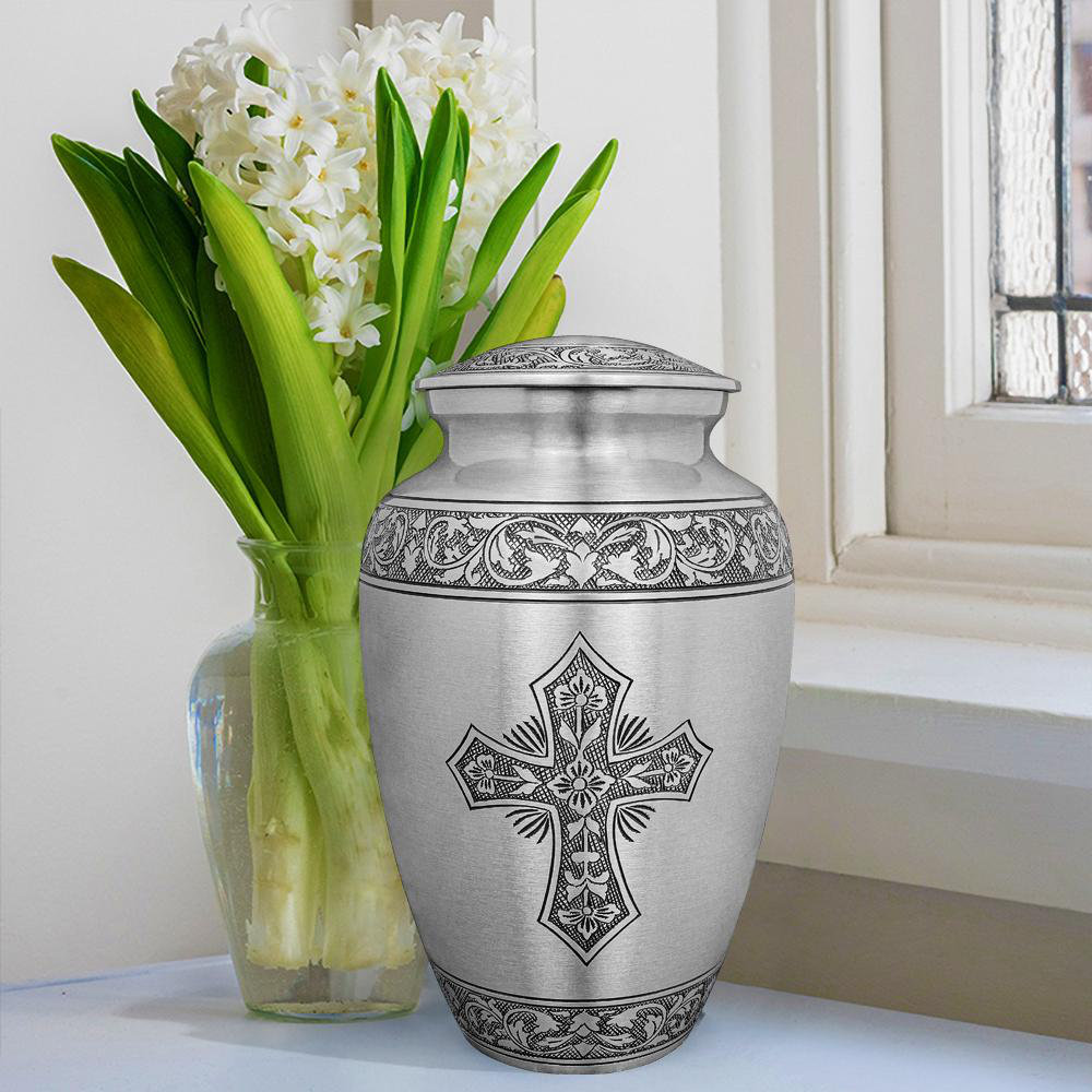 Trupoint Memorials Grace And Mercy Pewter Cross Cremation Urn For Human ...