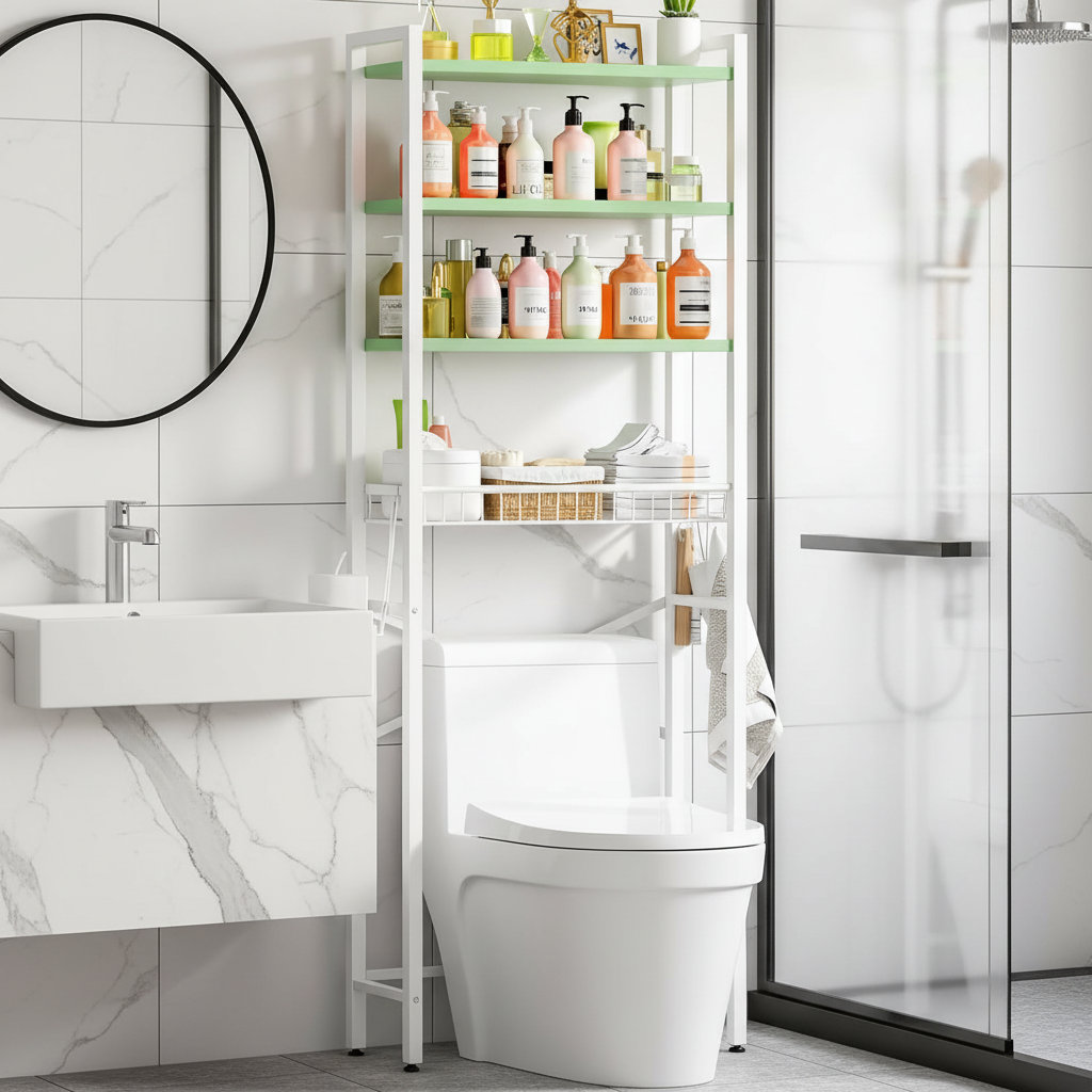 Hokku Designs 4-Tier Pure Gray Bathroom Toilet Storage Rack With ...