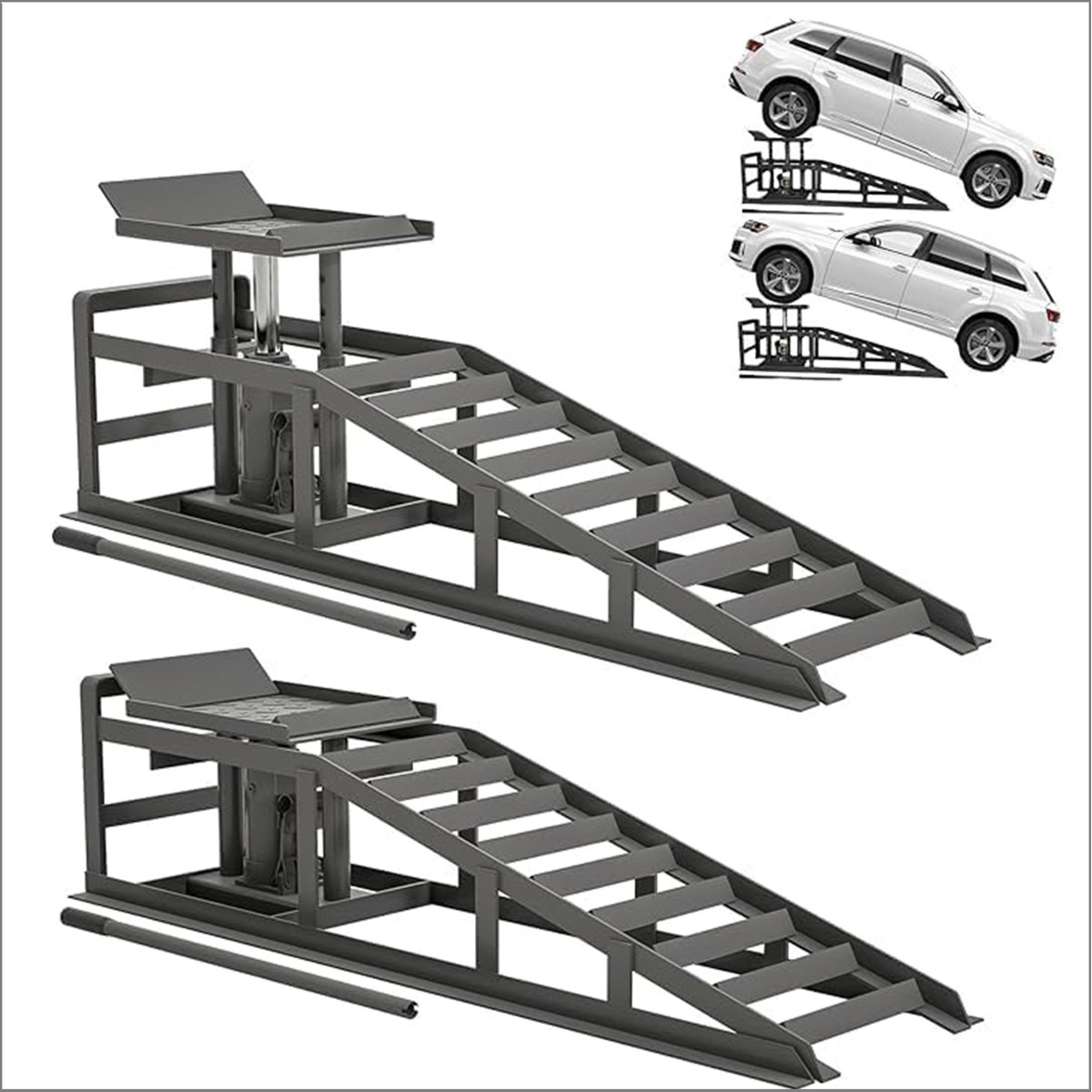 babevy Hydraulic Car Ramps, 4-position Adjustment, 5t 11000lbs Low ...