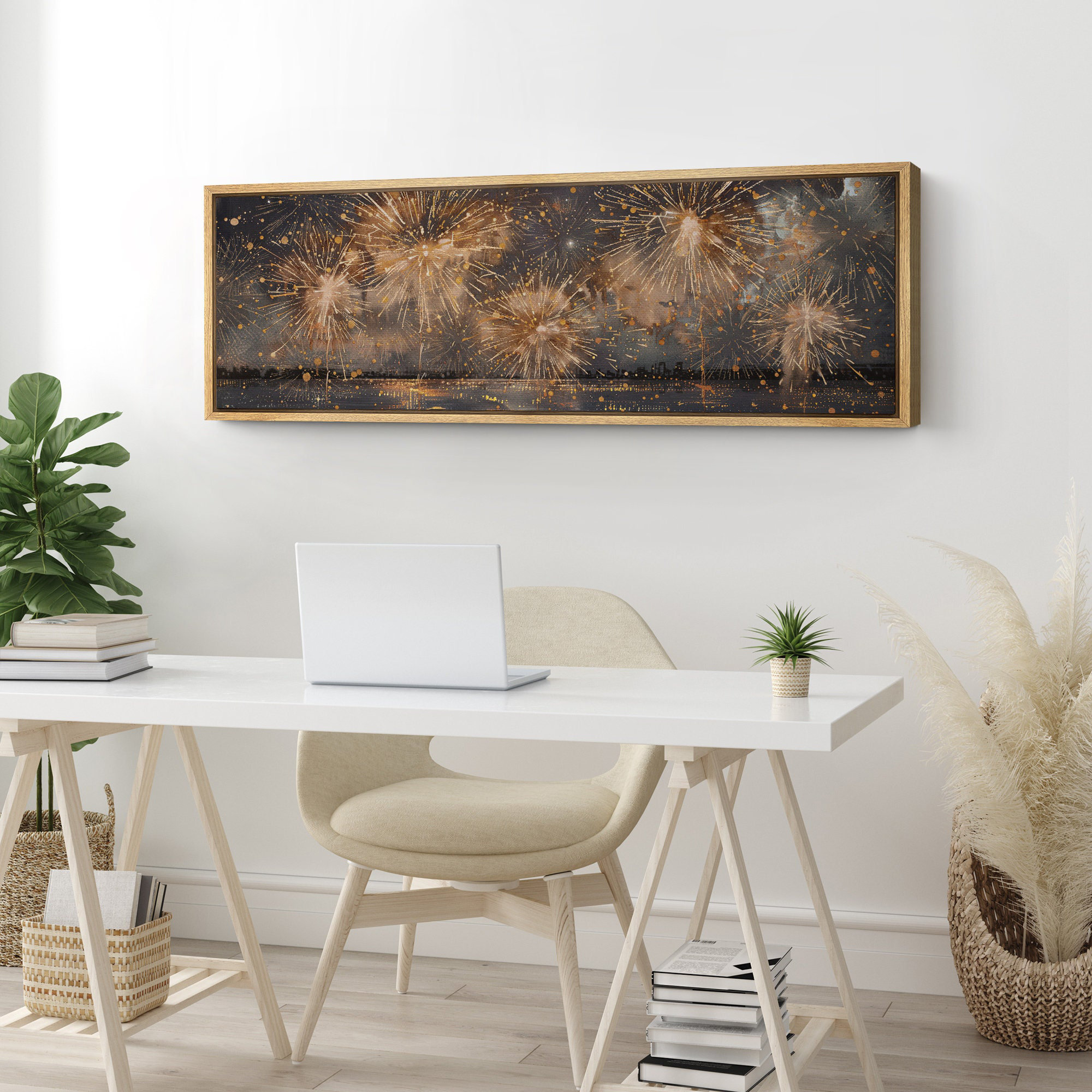 wall26 Fireworks Horizontal Wall Art Framed Tv Art 4th of July or New ...