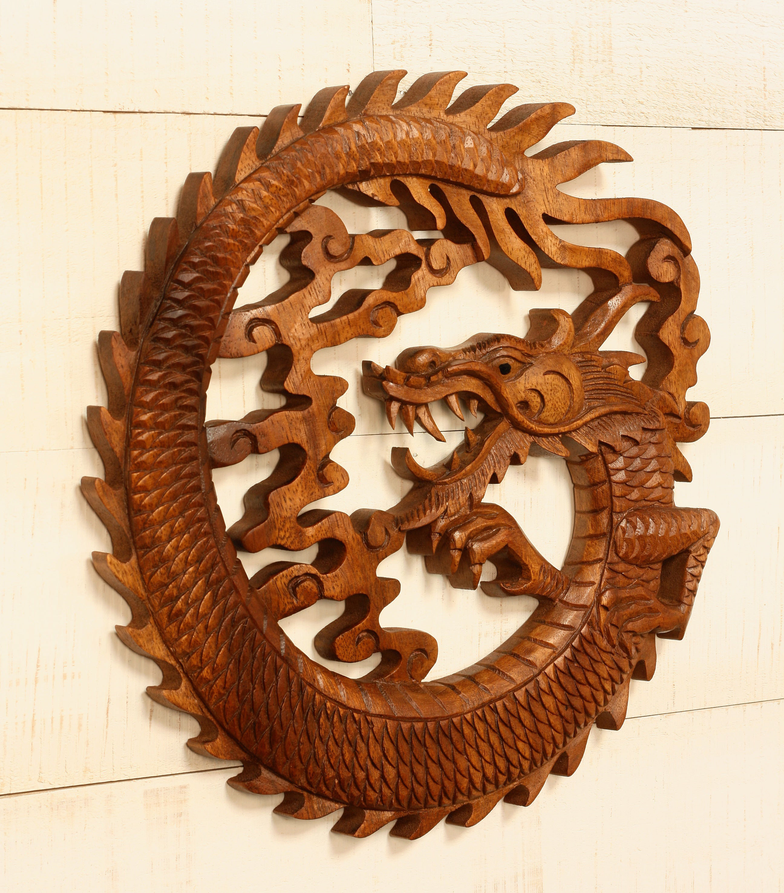 Astoria Grand Wooden Round Dragon Wall Hanging Hand Carved Relief ...