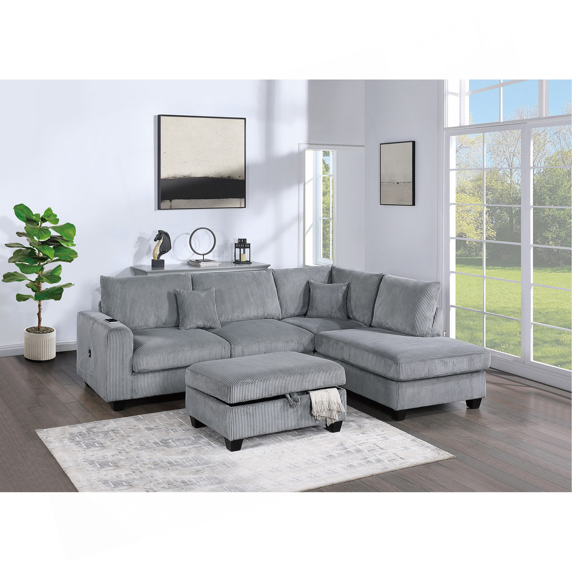 Latitude Run® Contemporary Dark Grey 3Pc Sectional Set Corduroy ...
