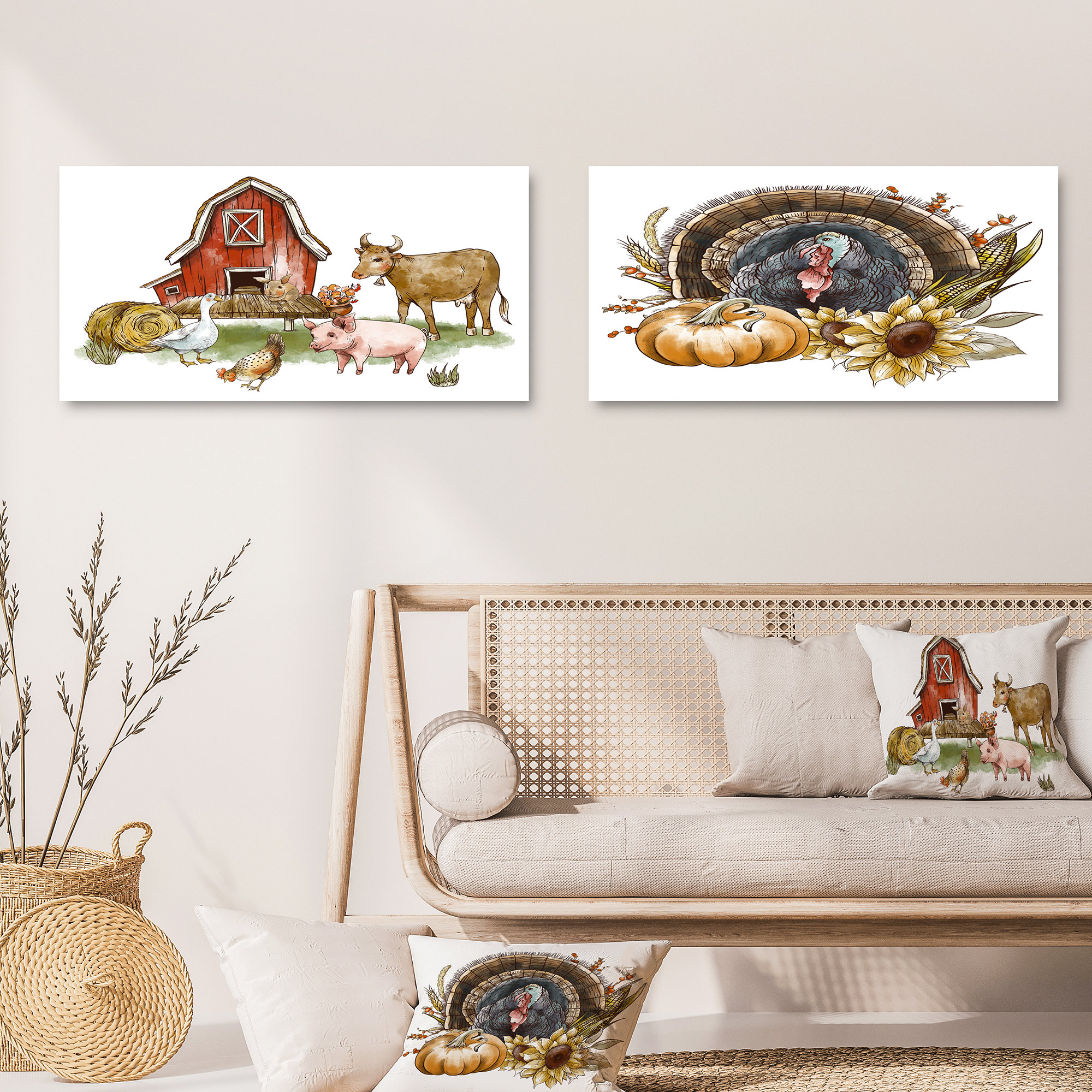 East Urban Home Farm House With Goose Chicken Cow Pig And Haystack ...