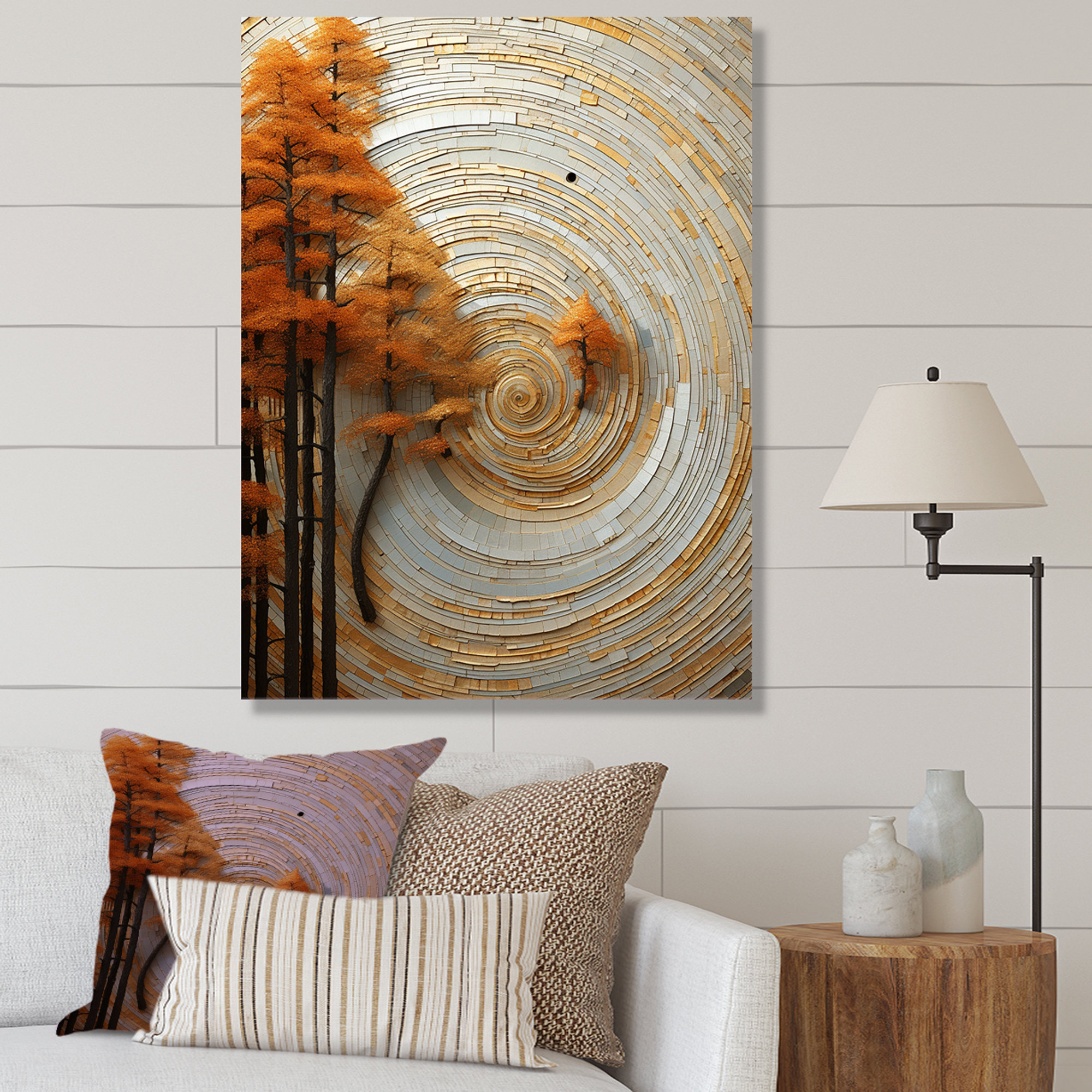 Millwood Pines Orange And White Pine Tree Spiral - Botanicals Wall Art ...