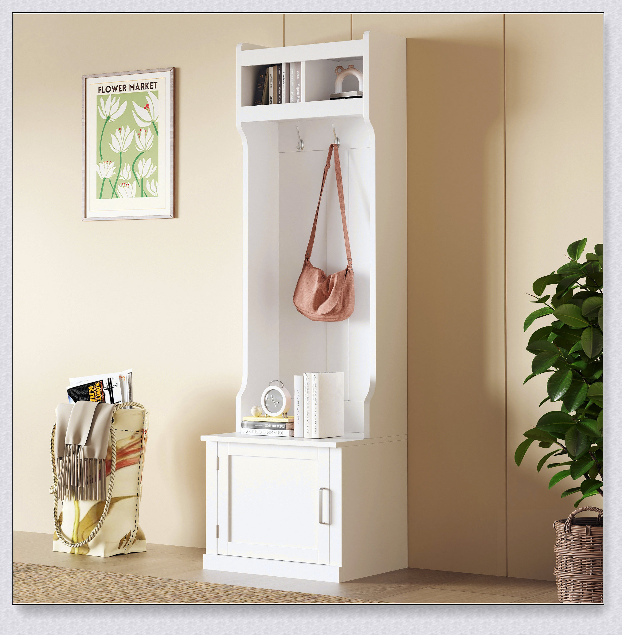 Latitude Run® Minimalist Slim Hall Tree with Cabinet & 6 Hooks, Perfect ...