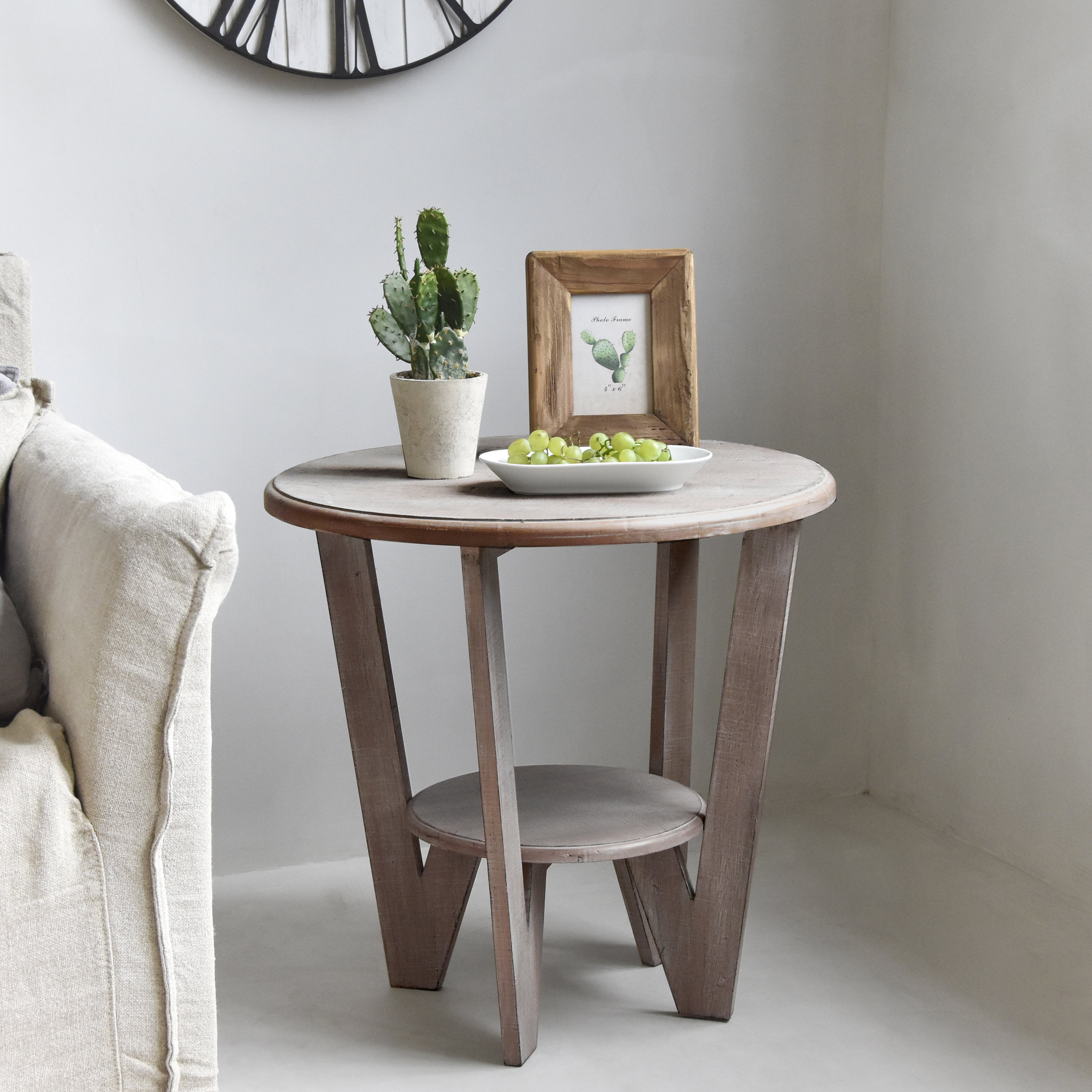 Gracie Oaks Cabrero Farmhouse Rustic Round End Table with Shelf | Wayfair