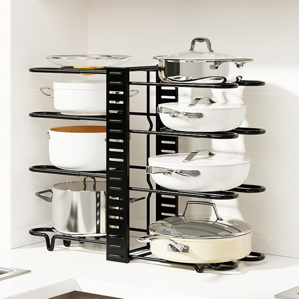 Ebern Designs 8-tier Metal Pan Organizer Rack, Multiple Use Modes For ...