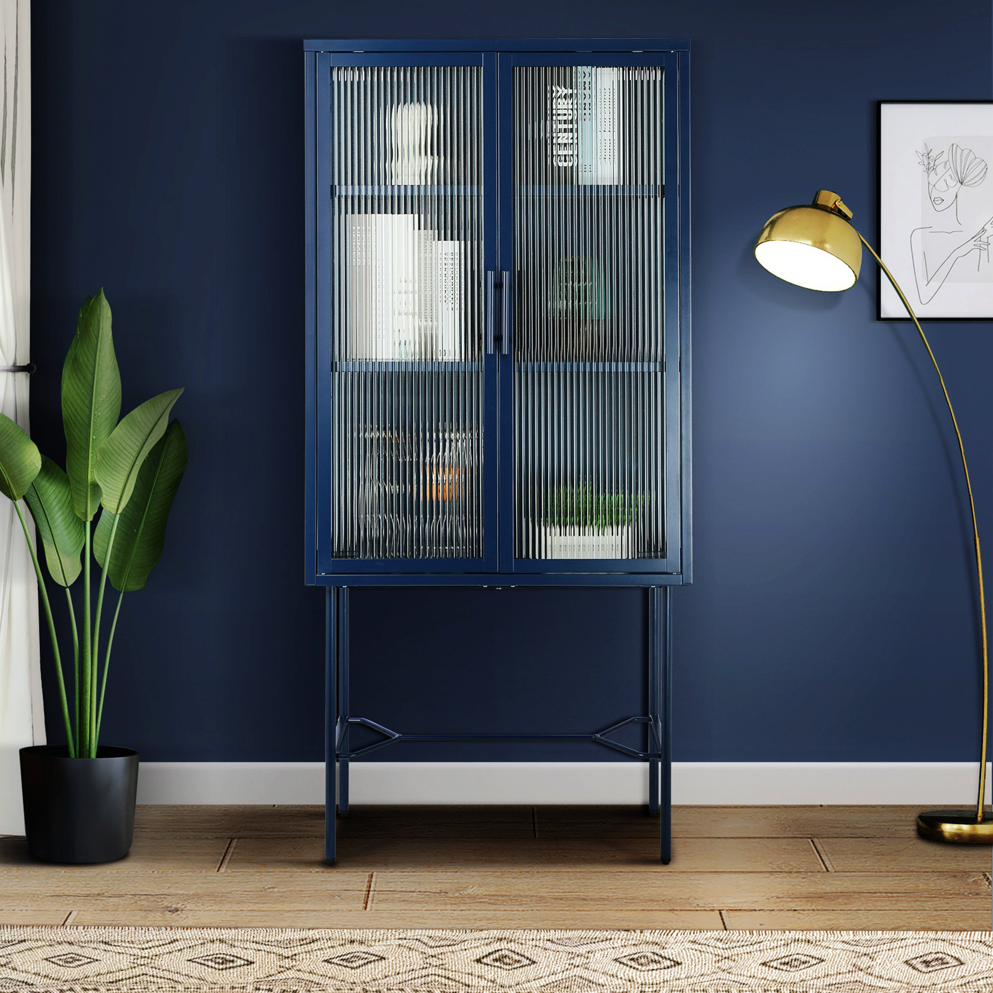 Latitude Run® Elegant Floor Cabinet With 2 Glass Doors Living Room ...