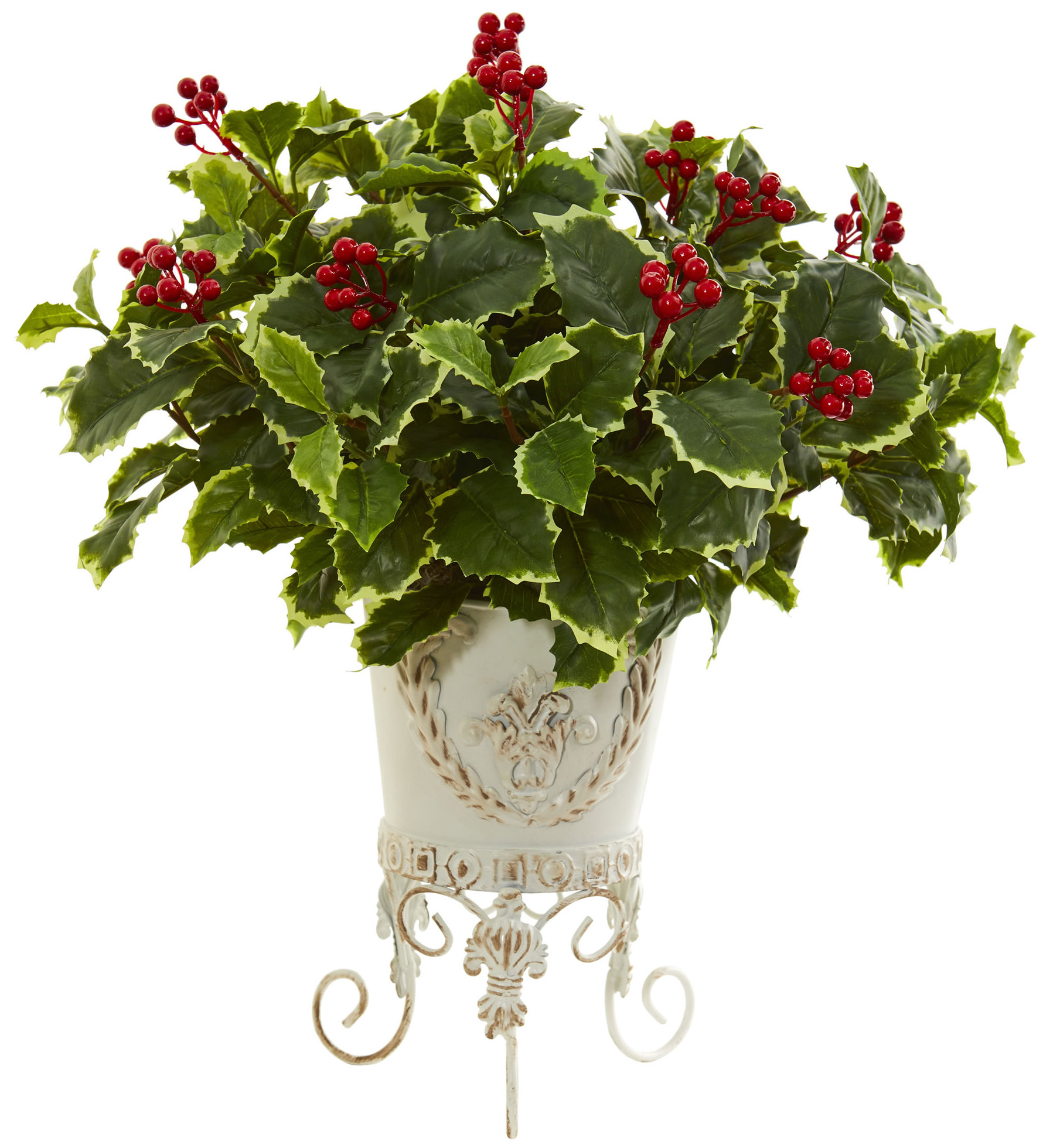 Charlton Home® Artificial Variegated Holly Foliage Plant in Planter ...