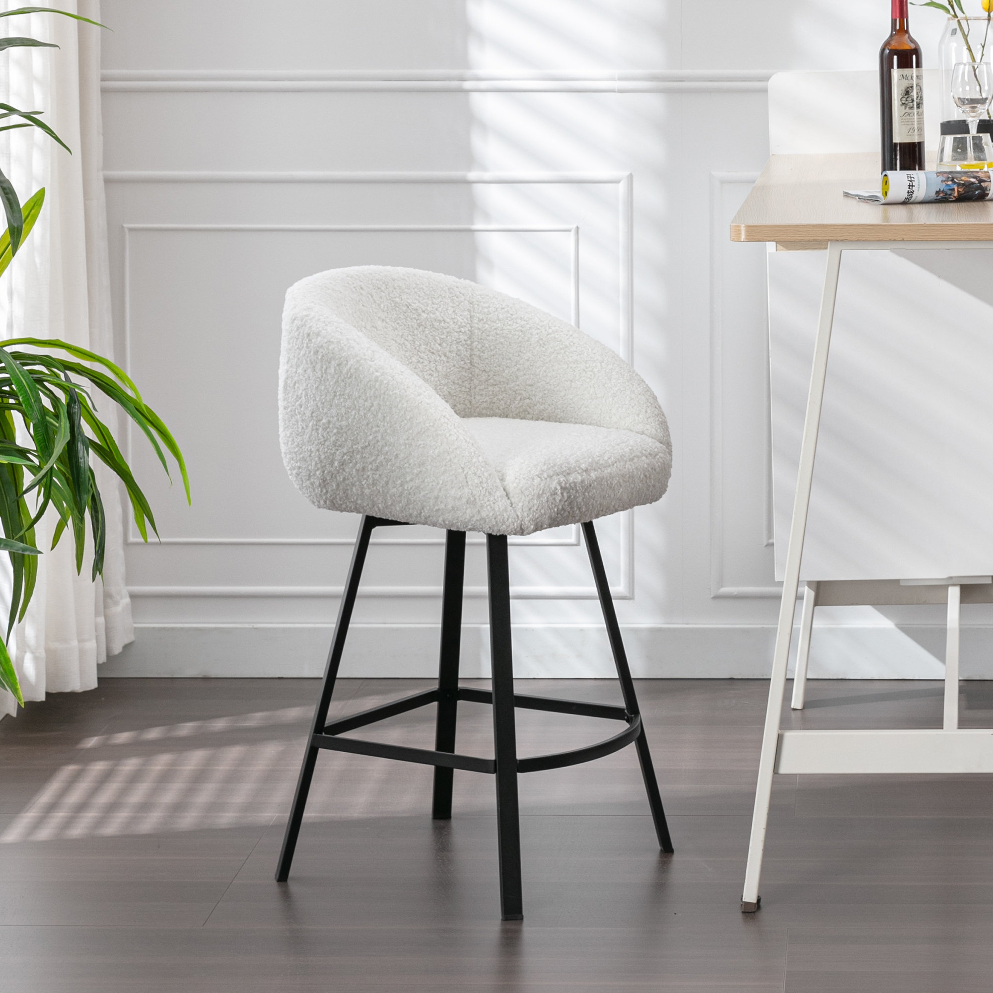 Corrigan Studio® Absalom Swivel Upholstered 26.4" Sherpa Counter Stool ...