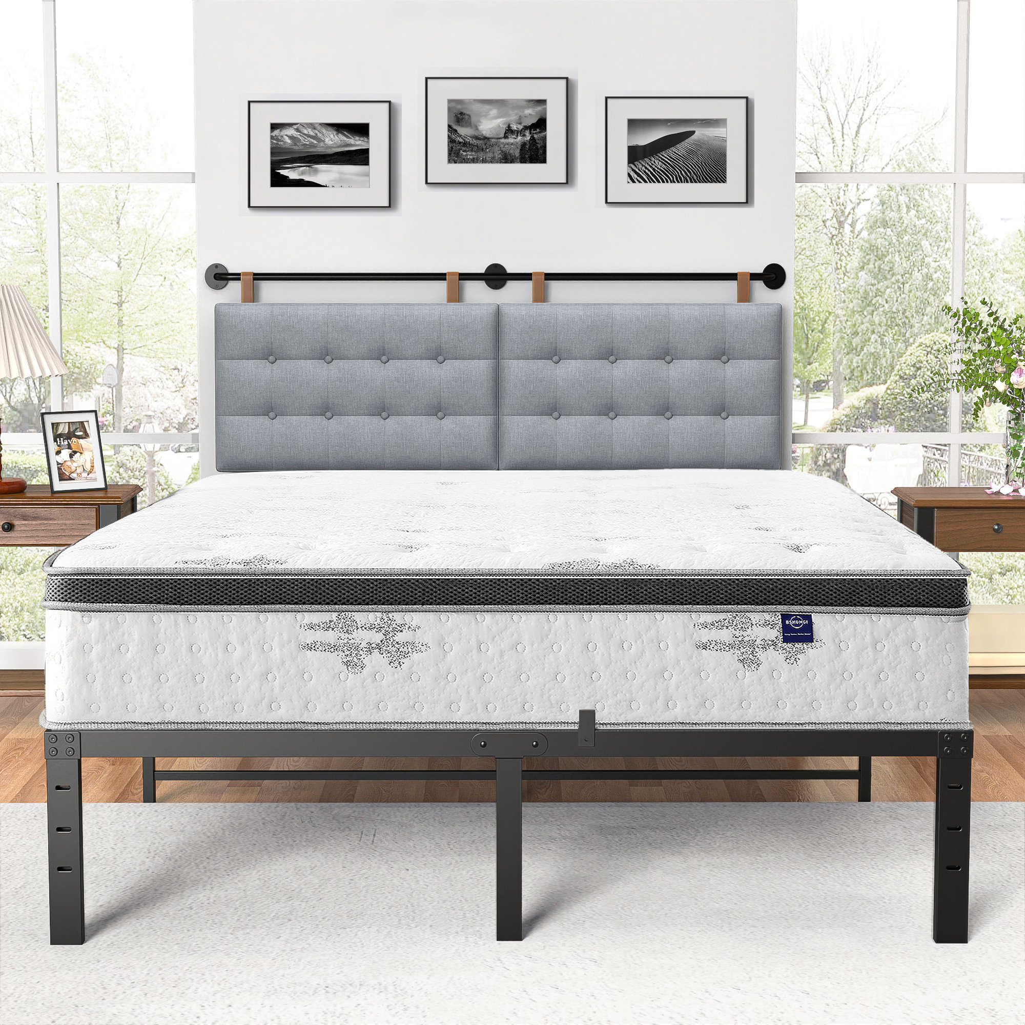 17 Stories Stark 14.2'' Heavy Steel Bed Frame with Anti-Slip Baffles ...
