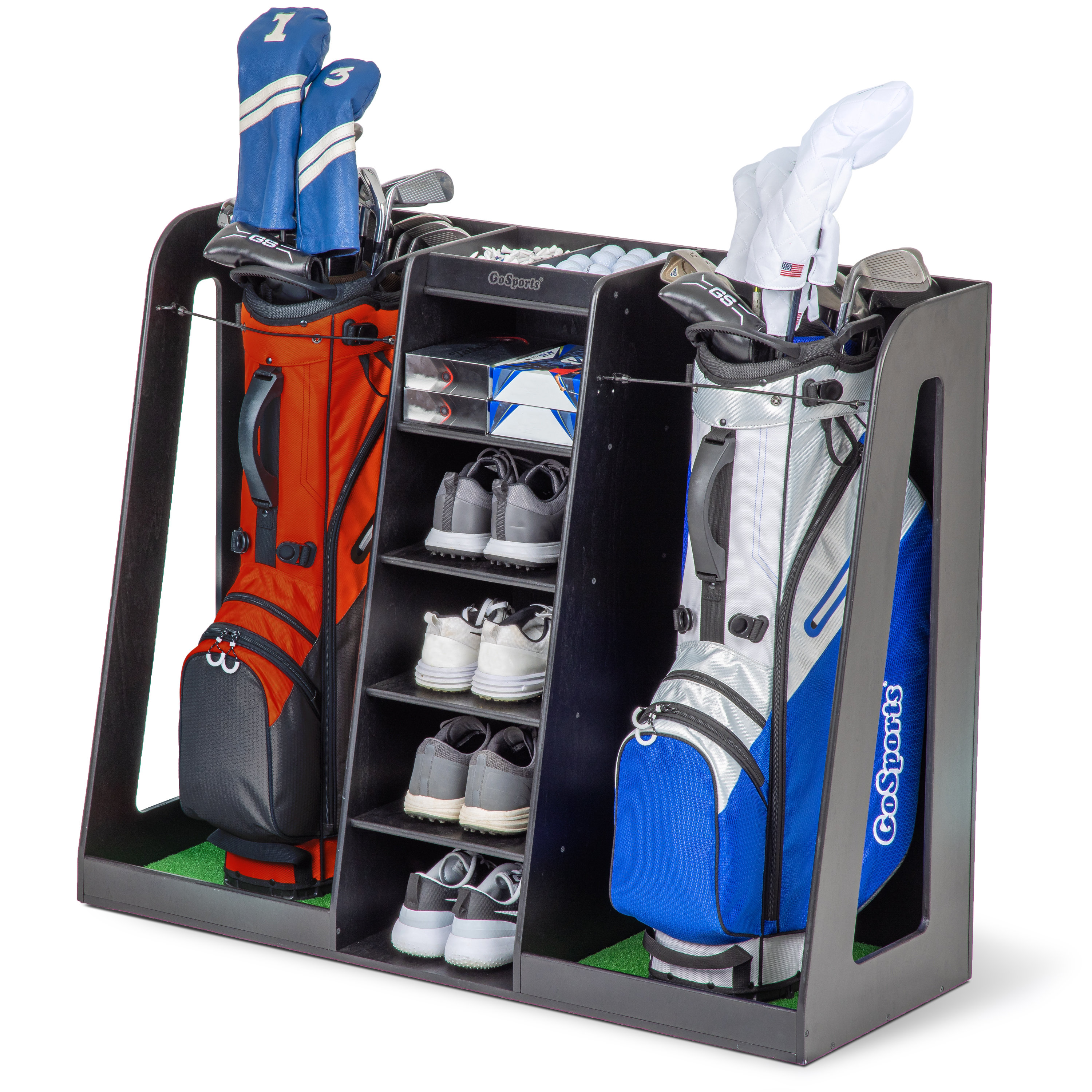 GoSports Premium Wooden Freestanding Golf Bag Organizer and Storage ...
