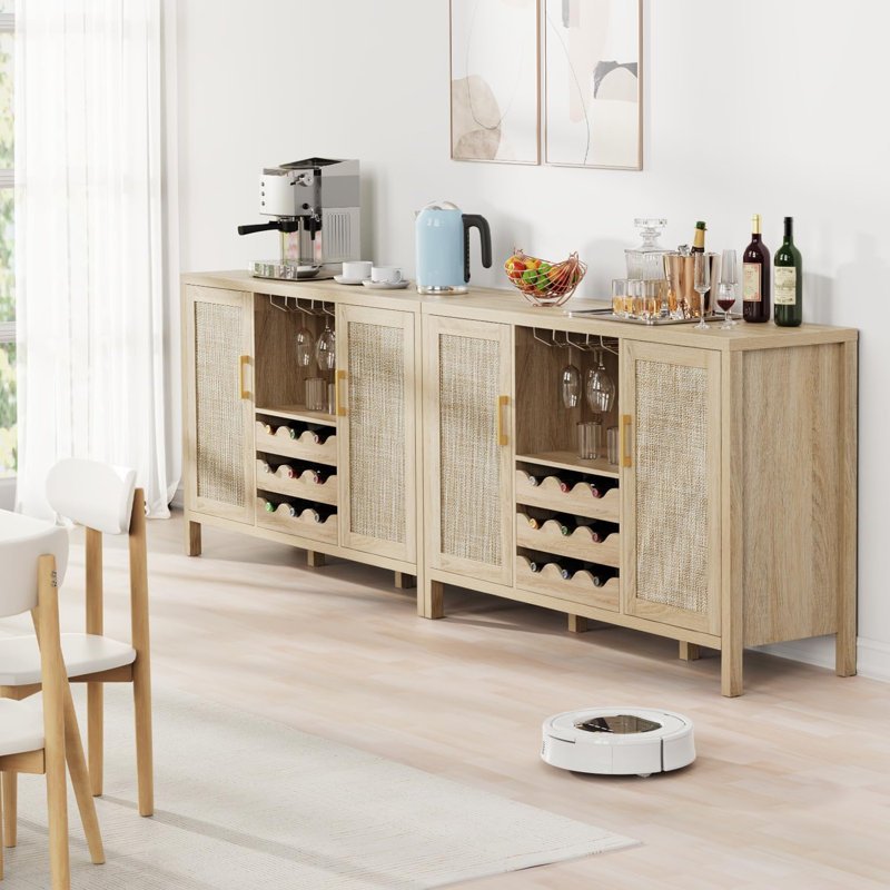 Bay Isle Home™ Rattan Wine Bar Cabinet with Glass Holder and Drawer ...