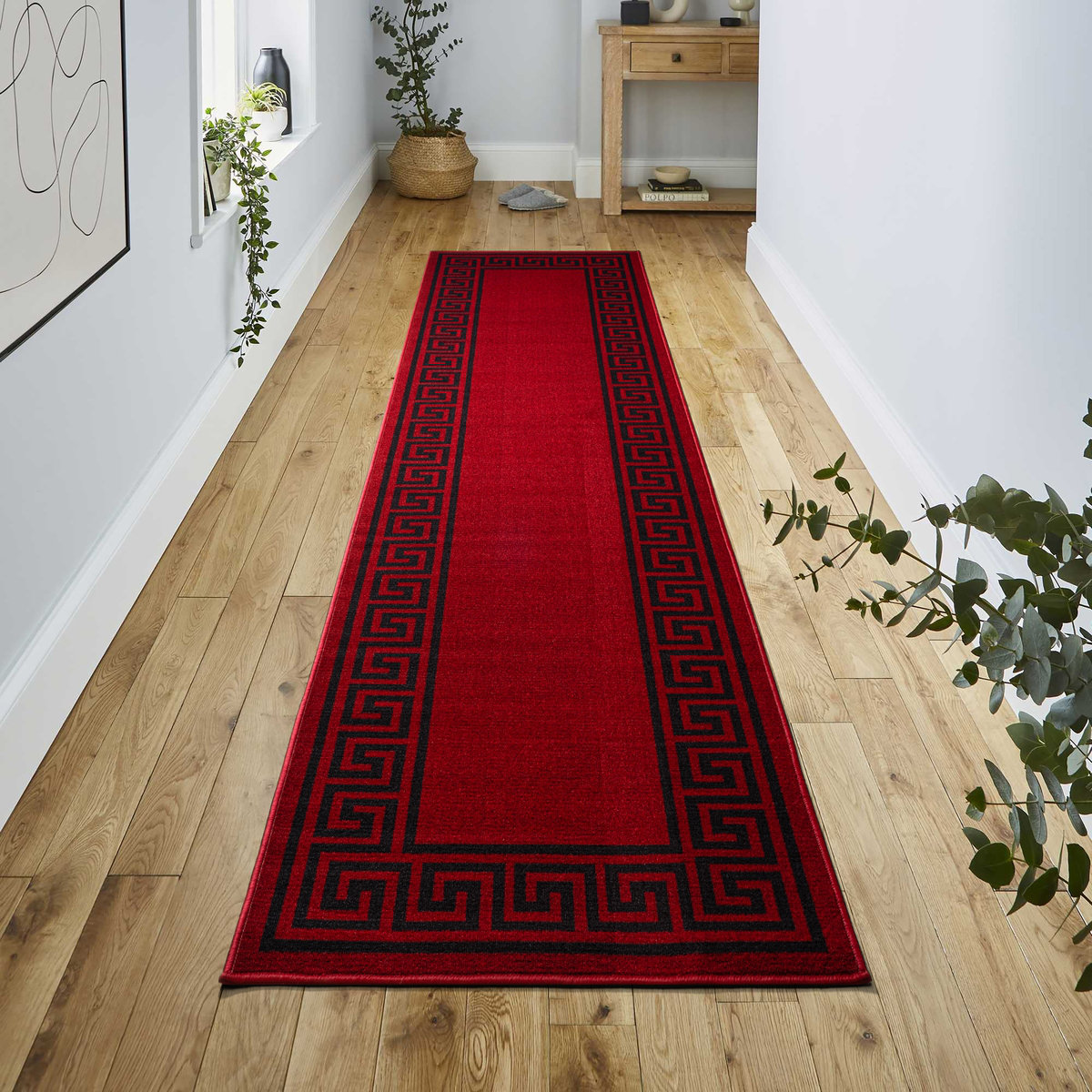 Fairmont Park Greek-Key Red Black Non-Slip Polypropylene Area Rug ...