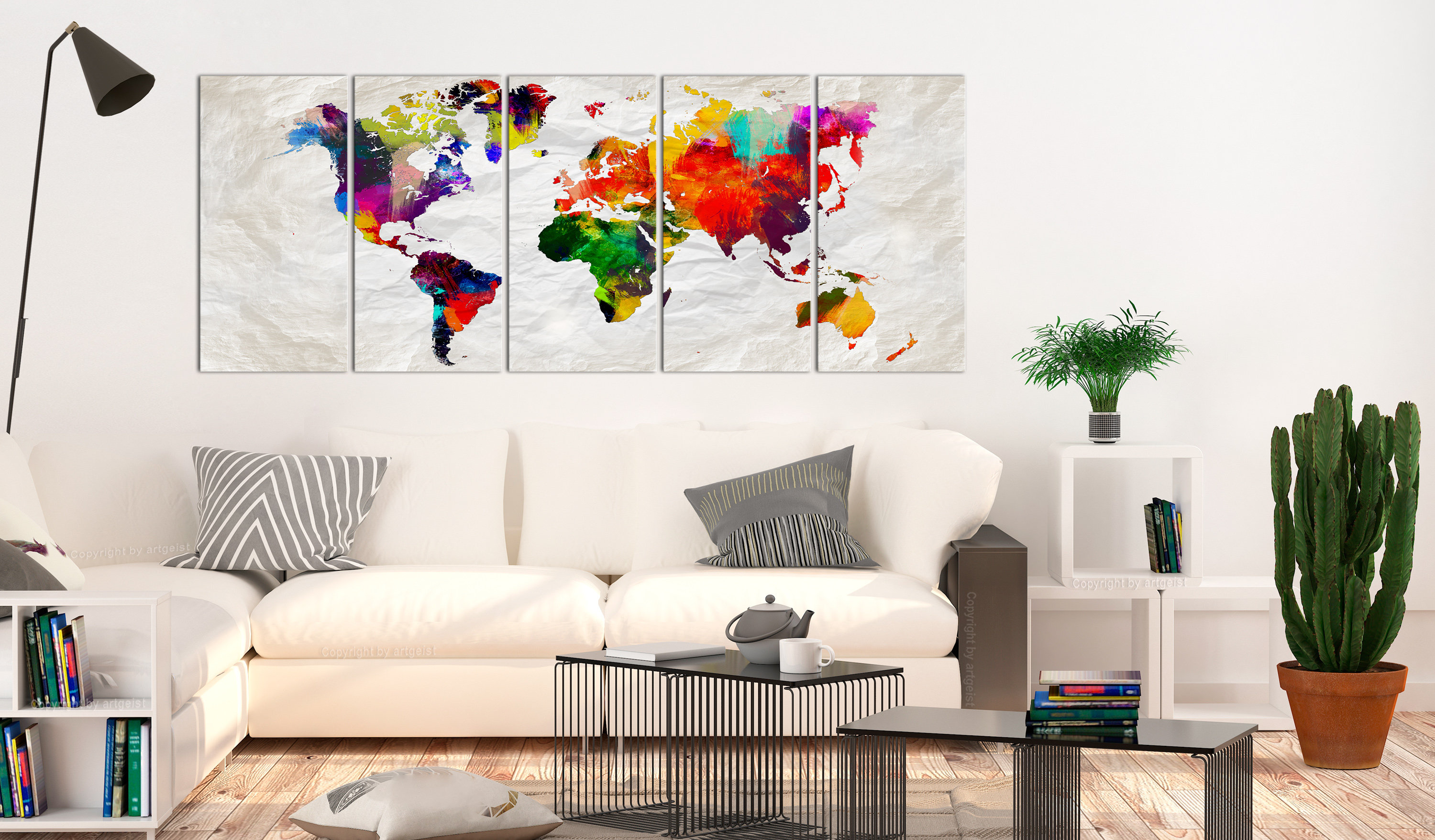 East Urban Home Crumpled Map - 5 Piece Wrapped Canvas Print | Wayfair