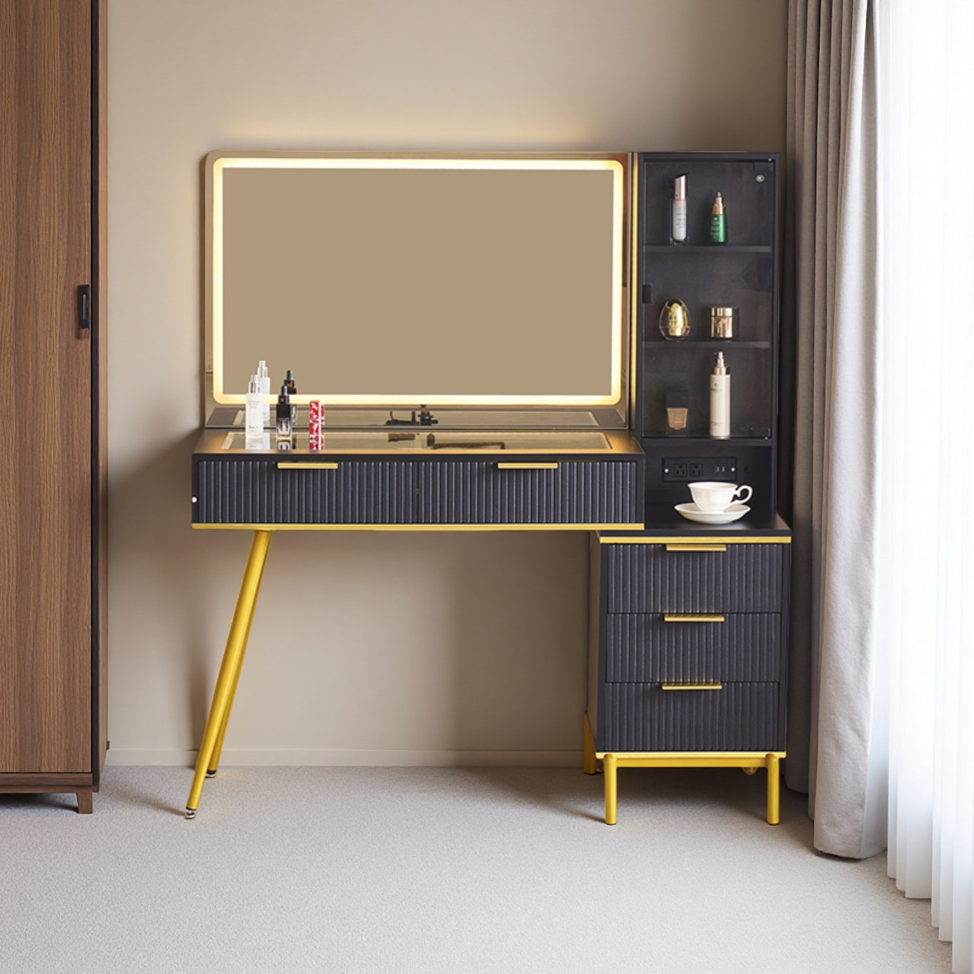 George Oliver Vanity Desk With Mirror And Lights, Makeup Vanity Desk ...