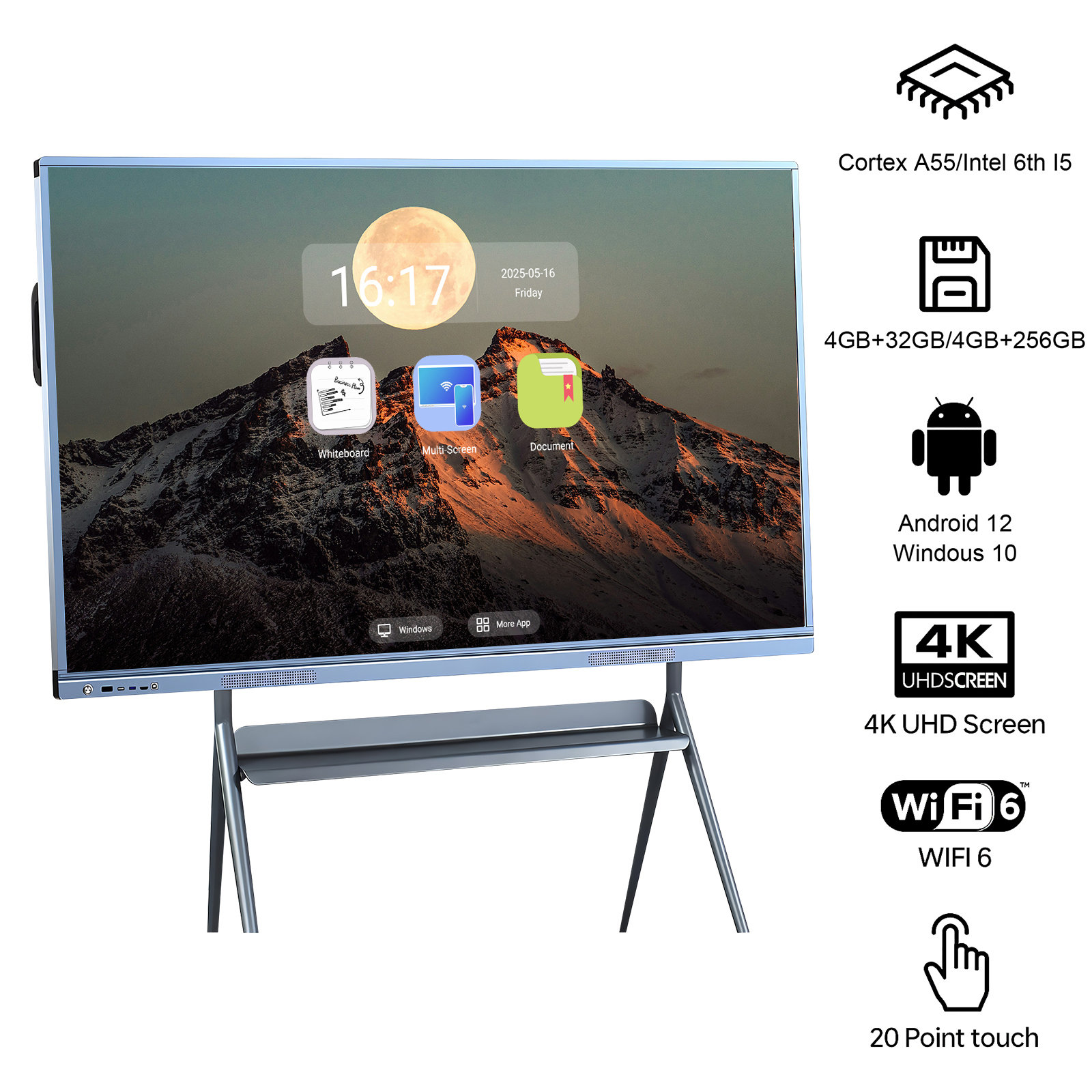 JYXCN Smart Board 75 Inch - All-in-One Touch Screen Interactive Whiteboard, Dual System ...