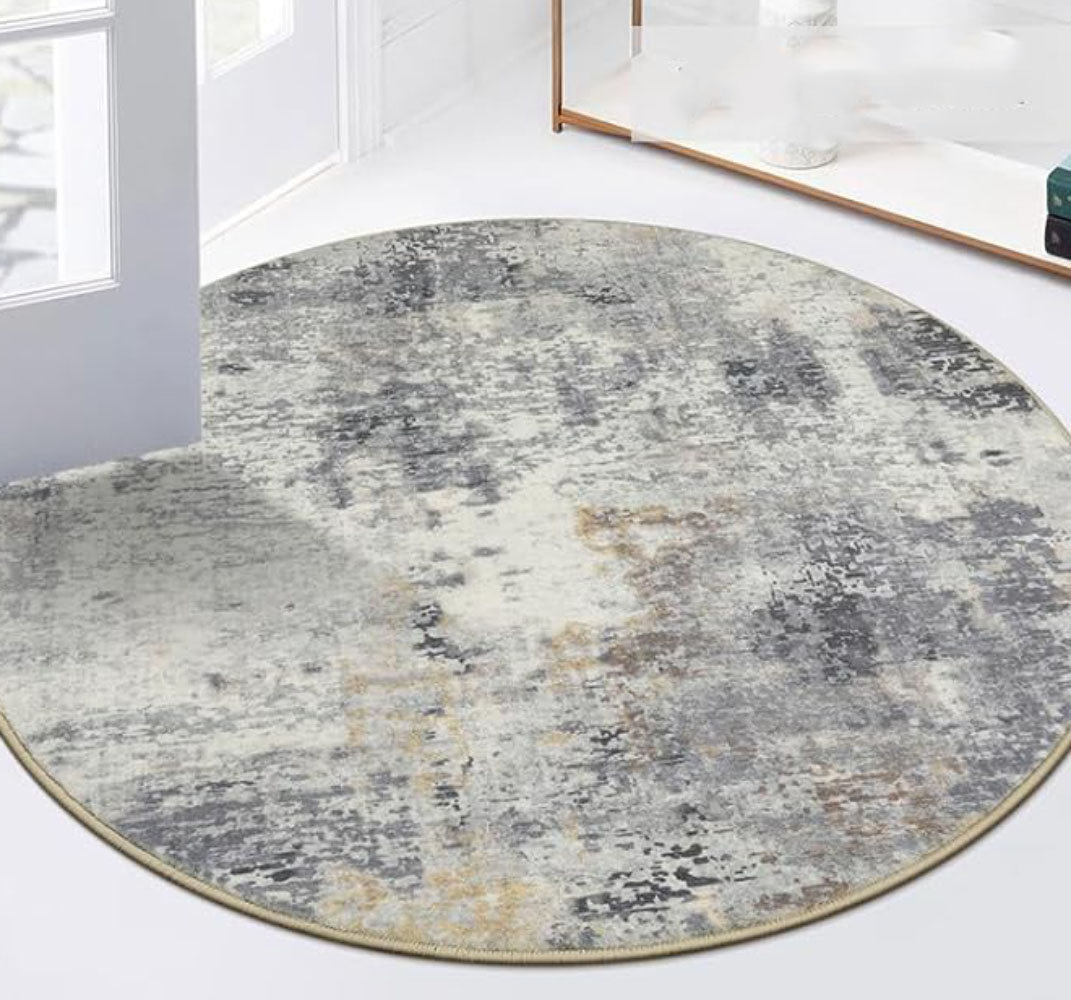 Orren Ellis Modern Abstract Round Rug ,6Ft Gray Circle Rugs,Soft Dining ...