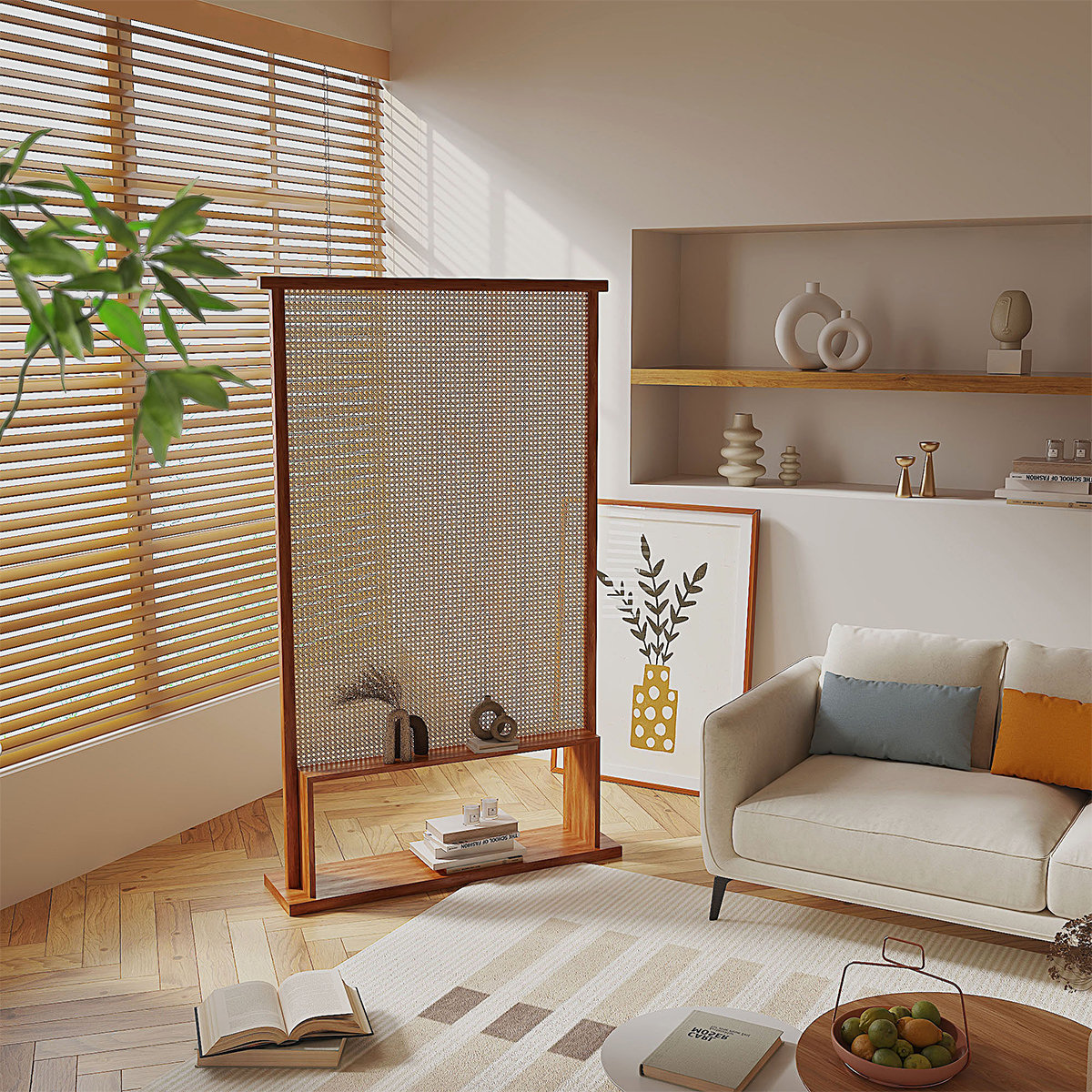 Bayou Breeze 1 Panels Brown+Beige Solid Wood Single Panel Room Divider ...