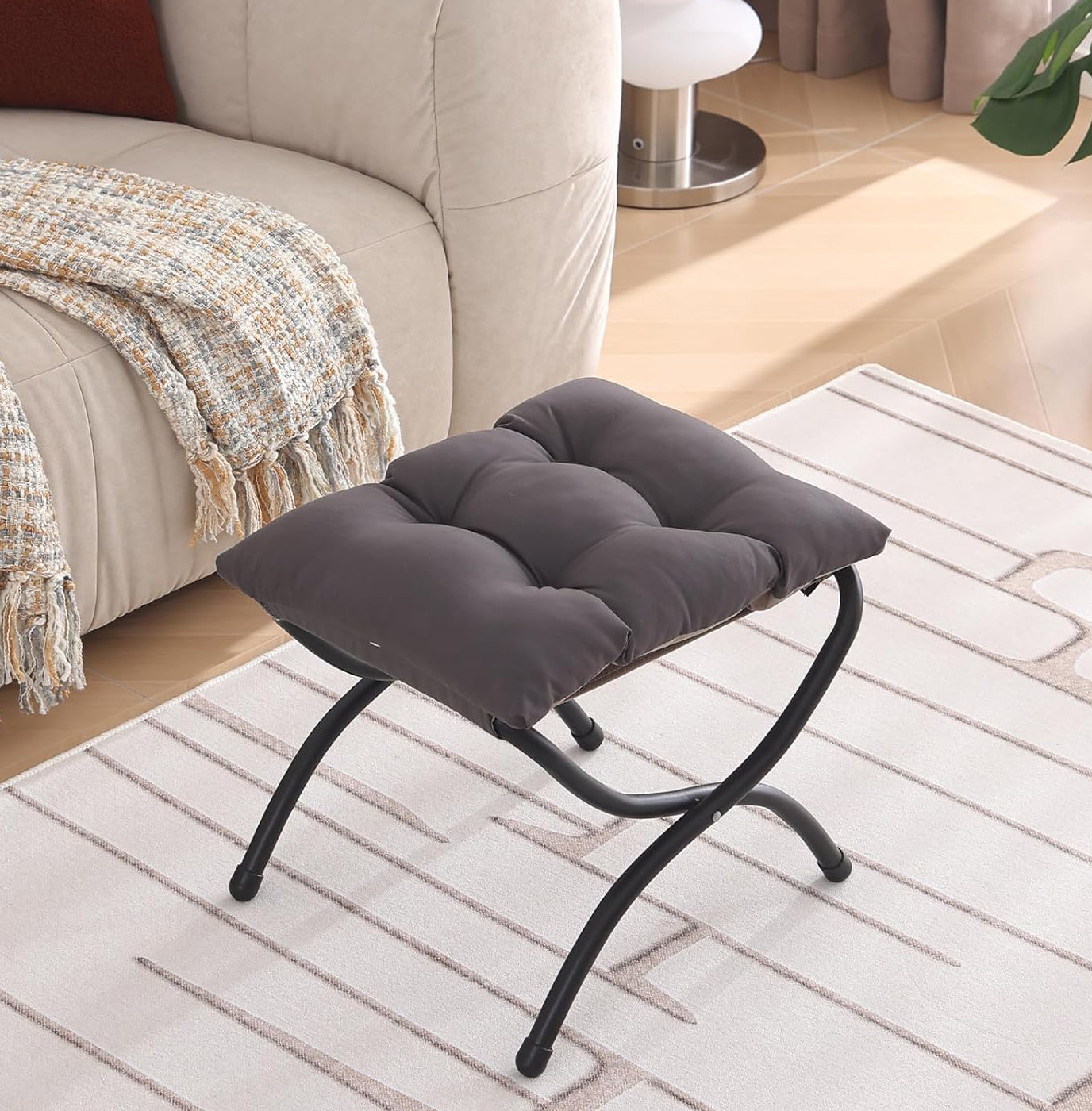 Latitude Run® Folding Foot Stool, Upholstered Small Accent Ottoman ...