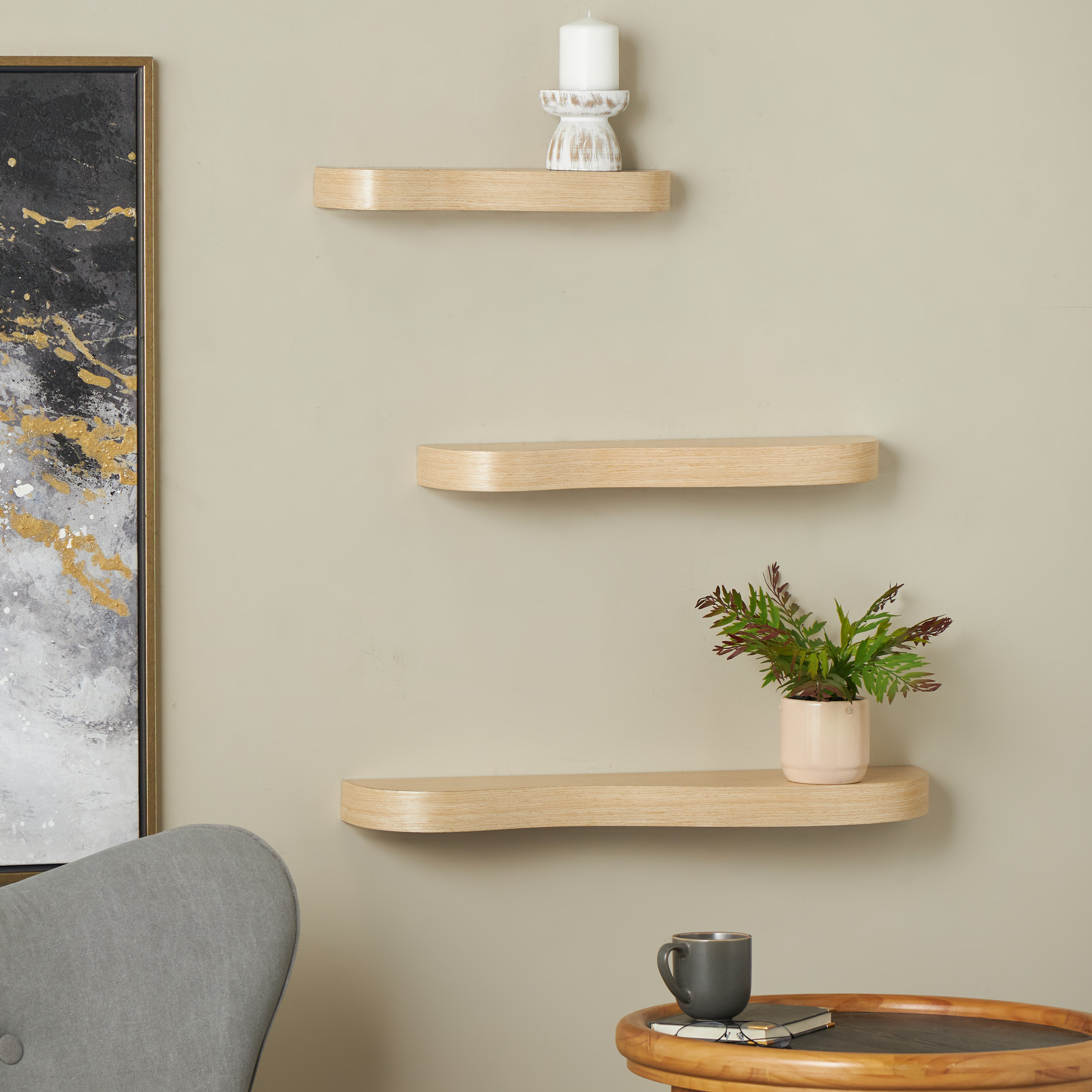 Cole & Grey Cole And Grey Wood Handmade Room Light Brown Wall Shelf ...