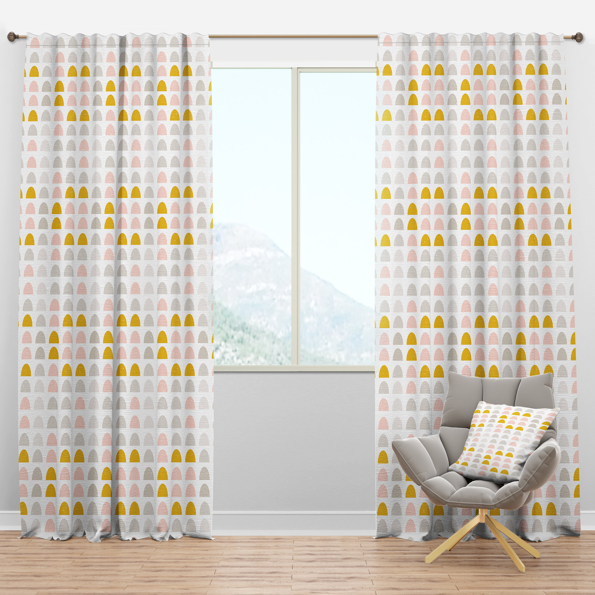 Design Art Retro Pastel Circular Pattern III - Mid-Century Curtain ...