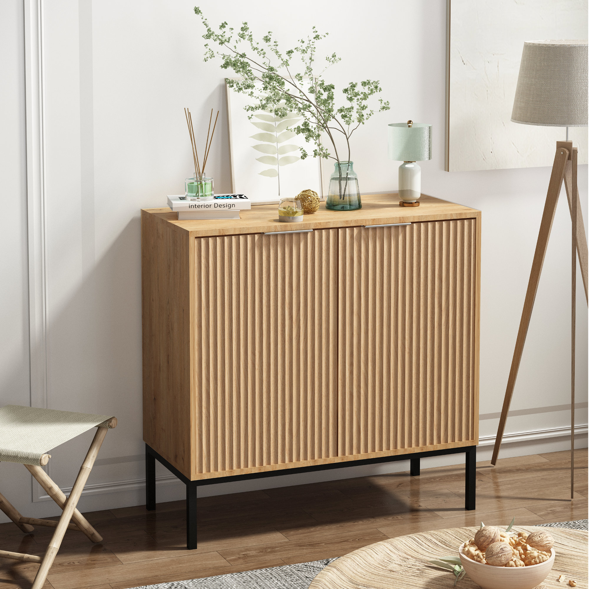 Ebern Designs 32''x32''x15'' Fluted Cabinet Sideboard with Storage & Reviews | Wayfair