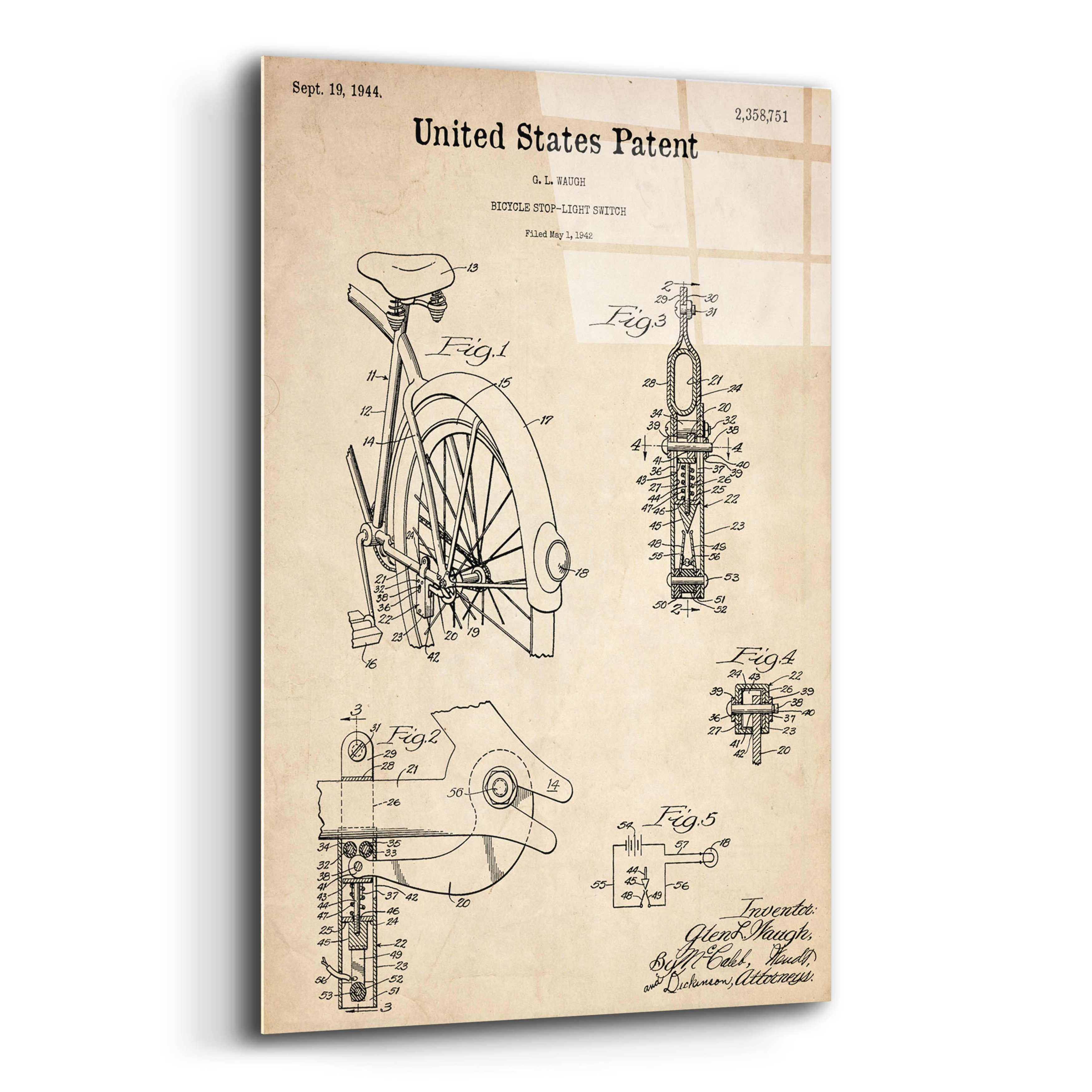 Williston Forge 'Bicycle Stop-Light Switch Blueprint Patent Parchment ...